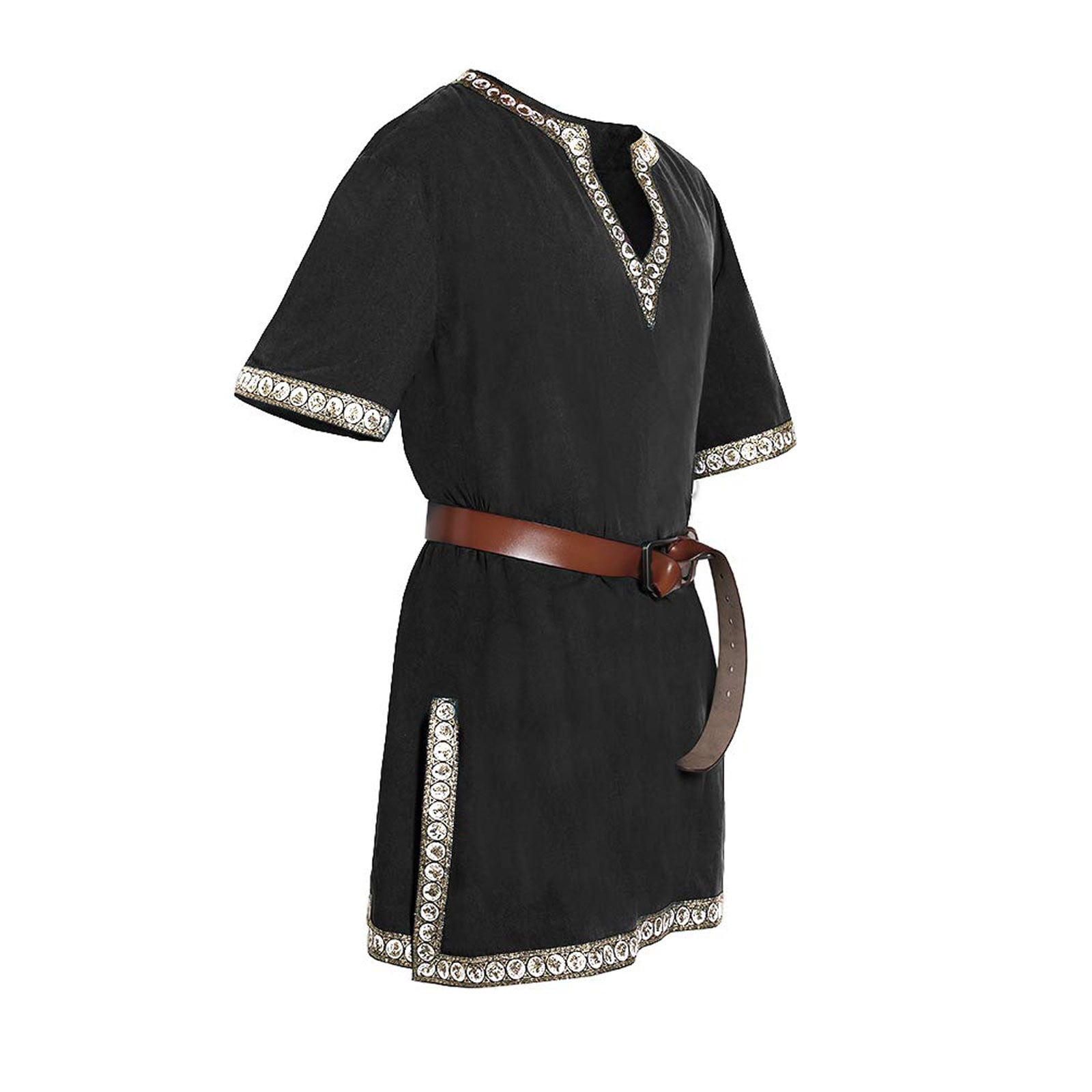 HOLEI Mens Medieval Costume Halloween Tunic Vintage V Neck Short Sleeve ...