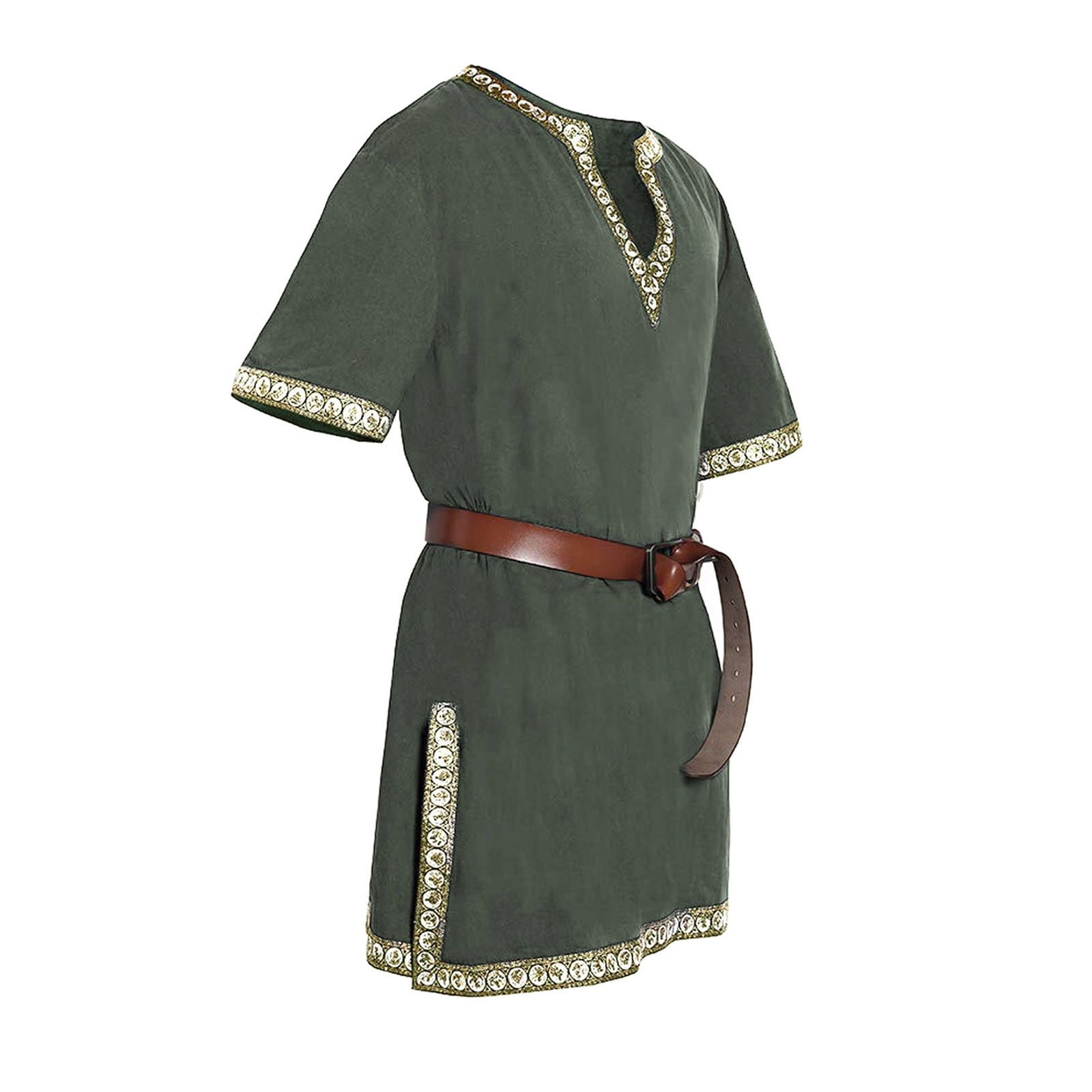 HOLEI Mens Medieval Costume Halloween Tunic Vintage V Neck Short Sleeve ...