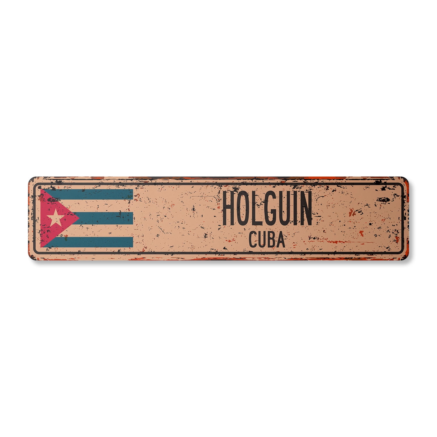HOLGUON CUBA Vintage Plastic Street Sign Cuban flag city country road ...
