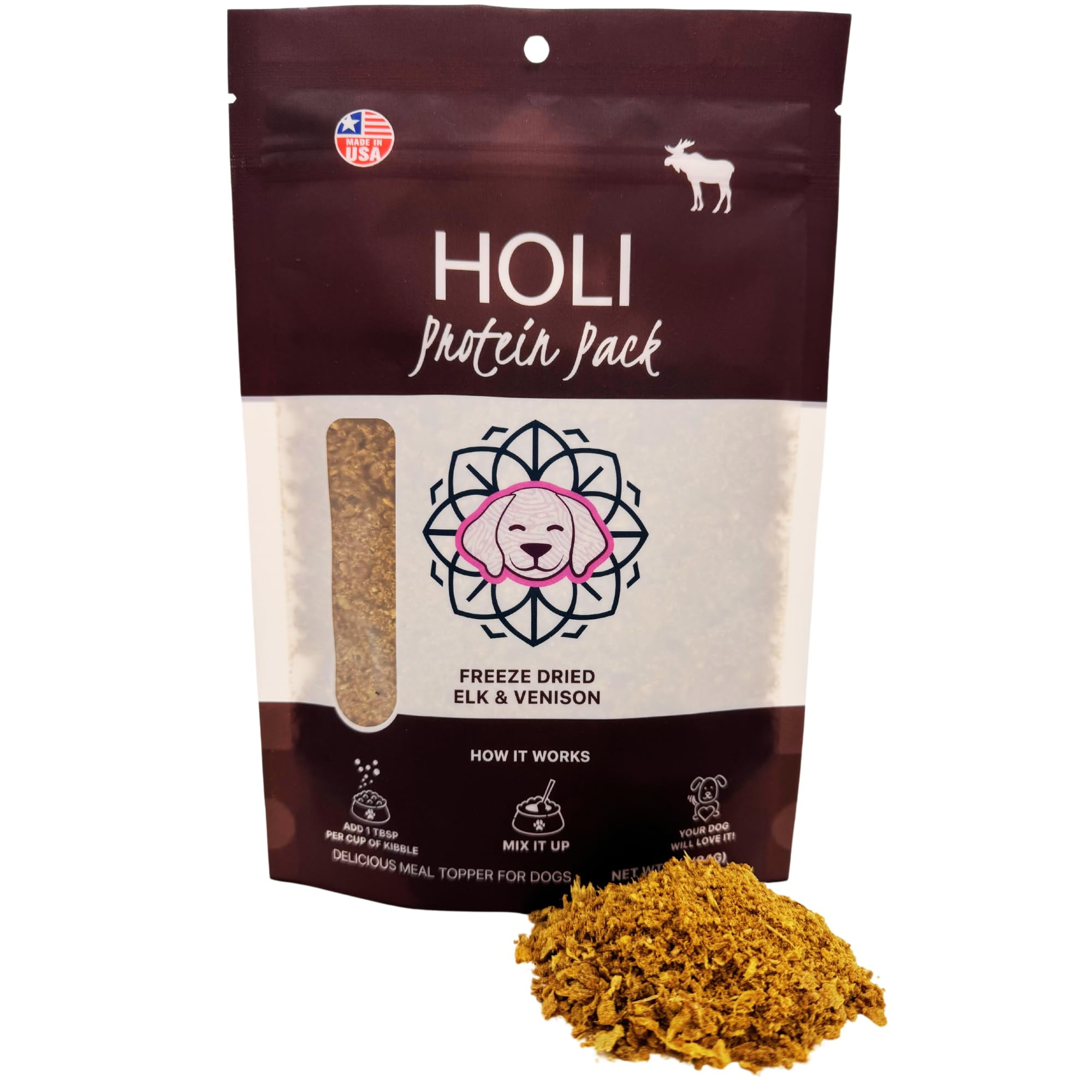 HOLI Freeze Dried Elk and Venison Dog Food Topper - 96% Meat, Wild ...