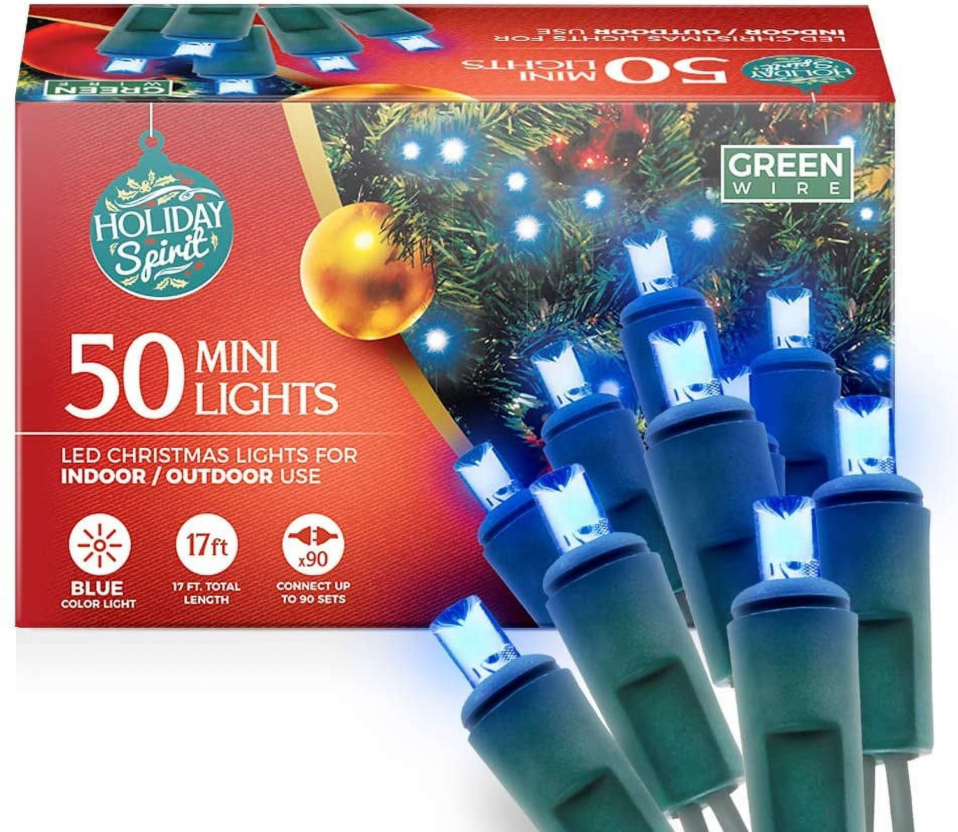 HOLIDAY SPIRIT 50 LED Mini Christmas String Lights 120V UL588 Listed ...