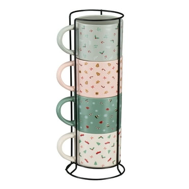 Holiday Time Gingerbread House Stackable Stoneware Mug with Metal Rack ...