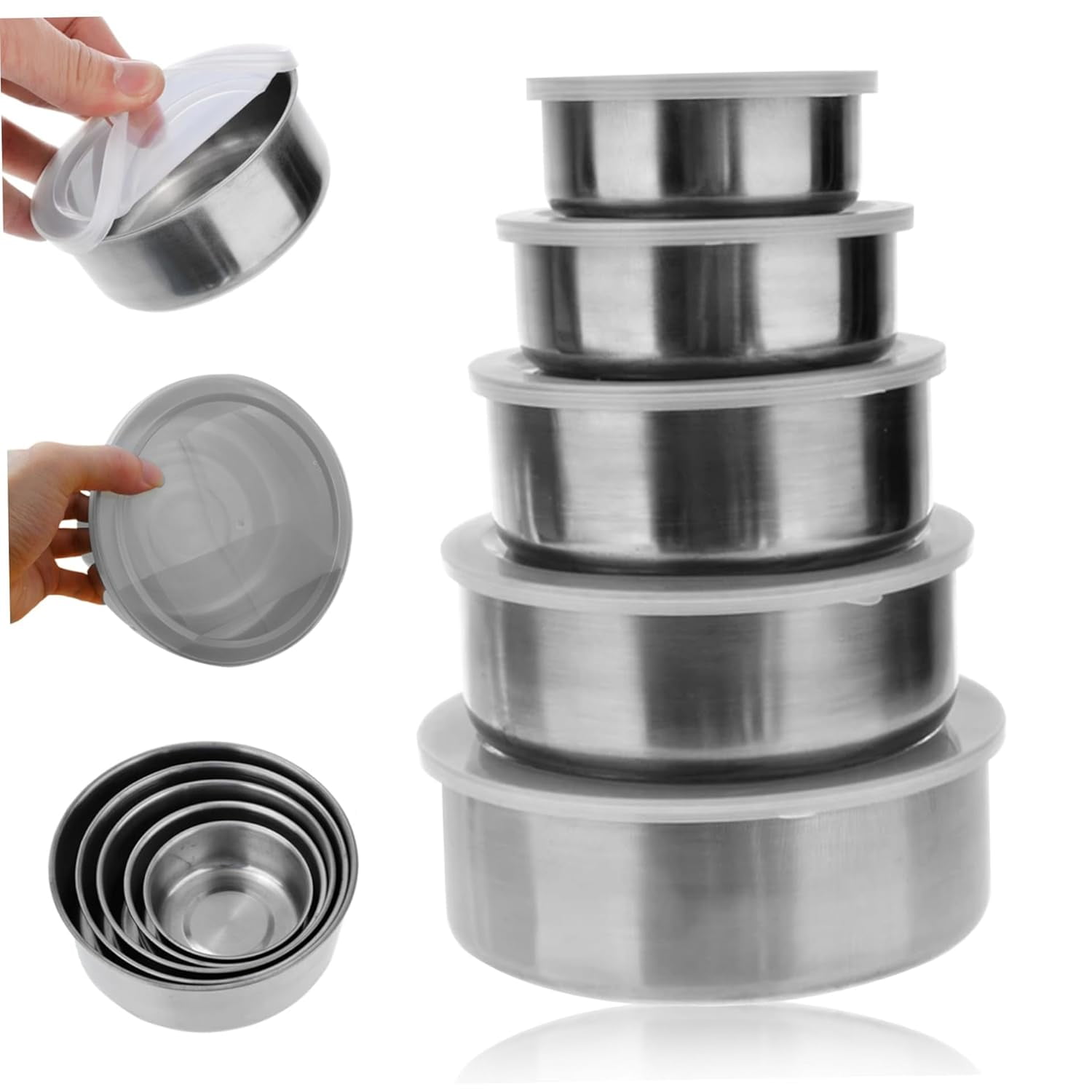 HOLIYO Classic Mixing Bowls Set - 5 Piece Round Stainless Steel Bowl ...