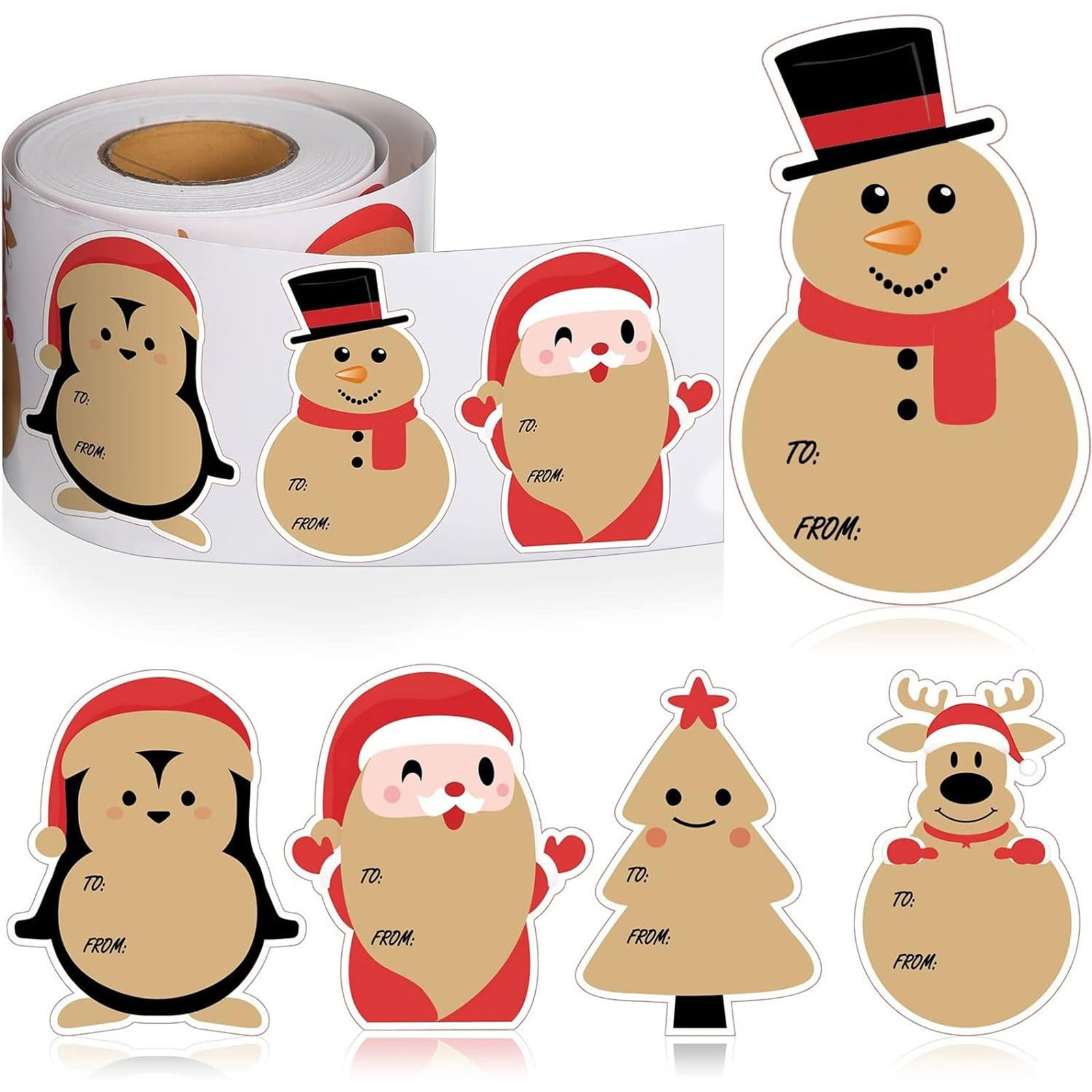 HOLIYO Elegant 200PCS Christmas Kraft Tag Stickers Cute Snowman ...