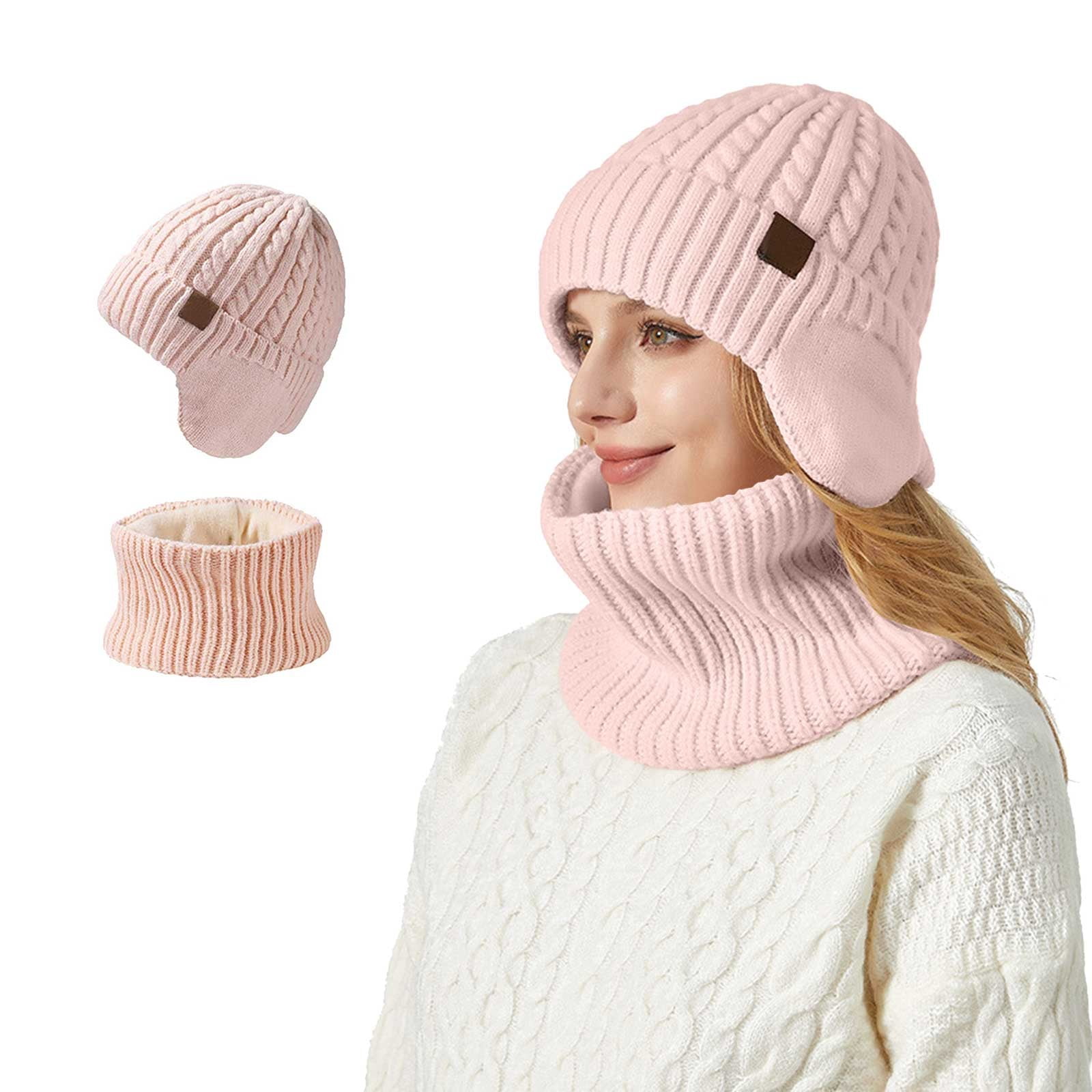 HOLIYO Elegant Winter Hats Fleece Lined Knit Cover Set Neck Circle ...