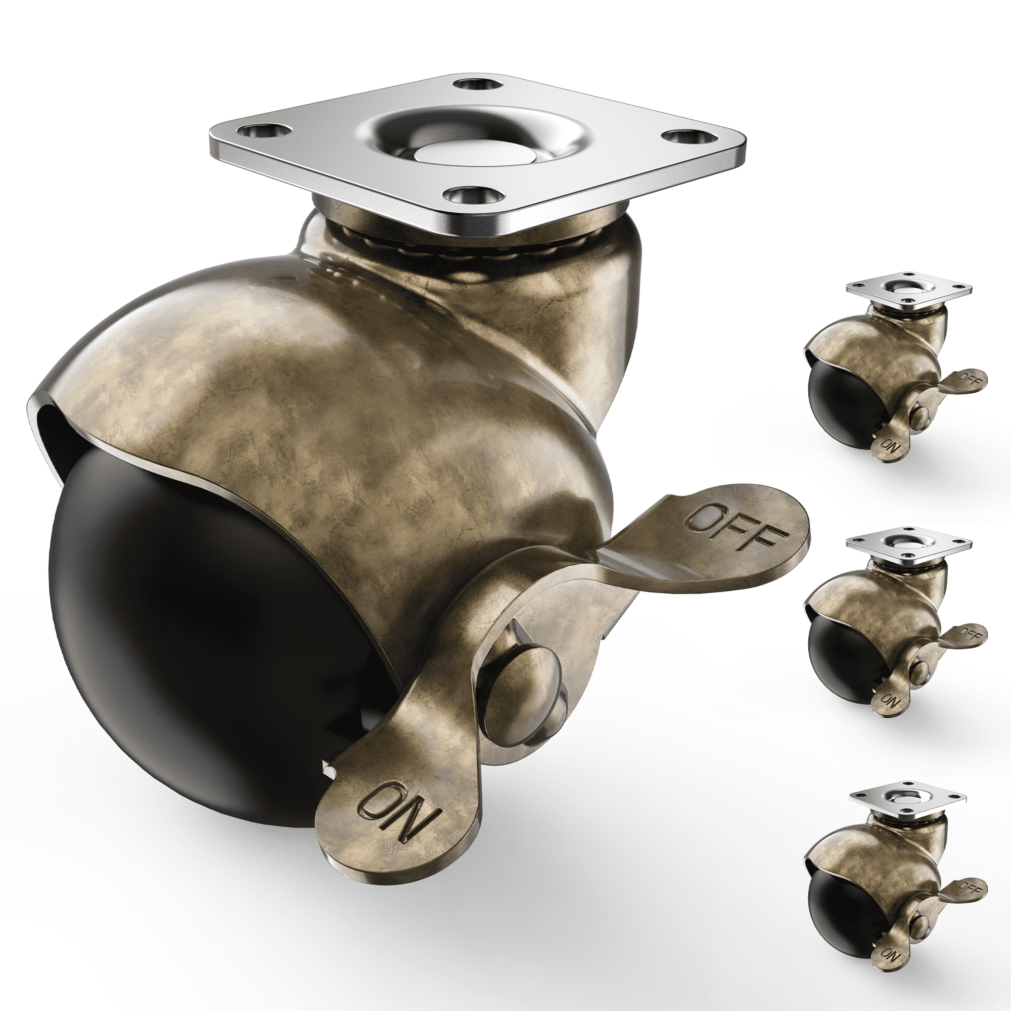 HOLKIE Antique Brass Ball Casters 2-inch Vintage Swivel Furniture ...