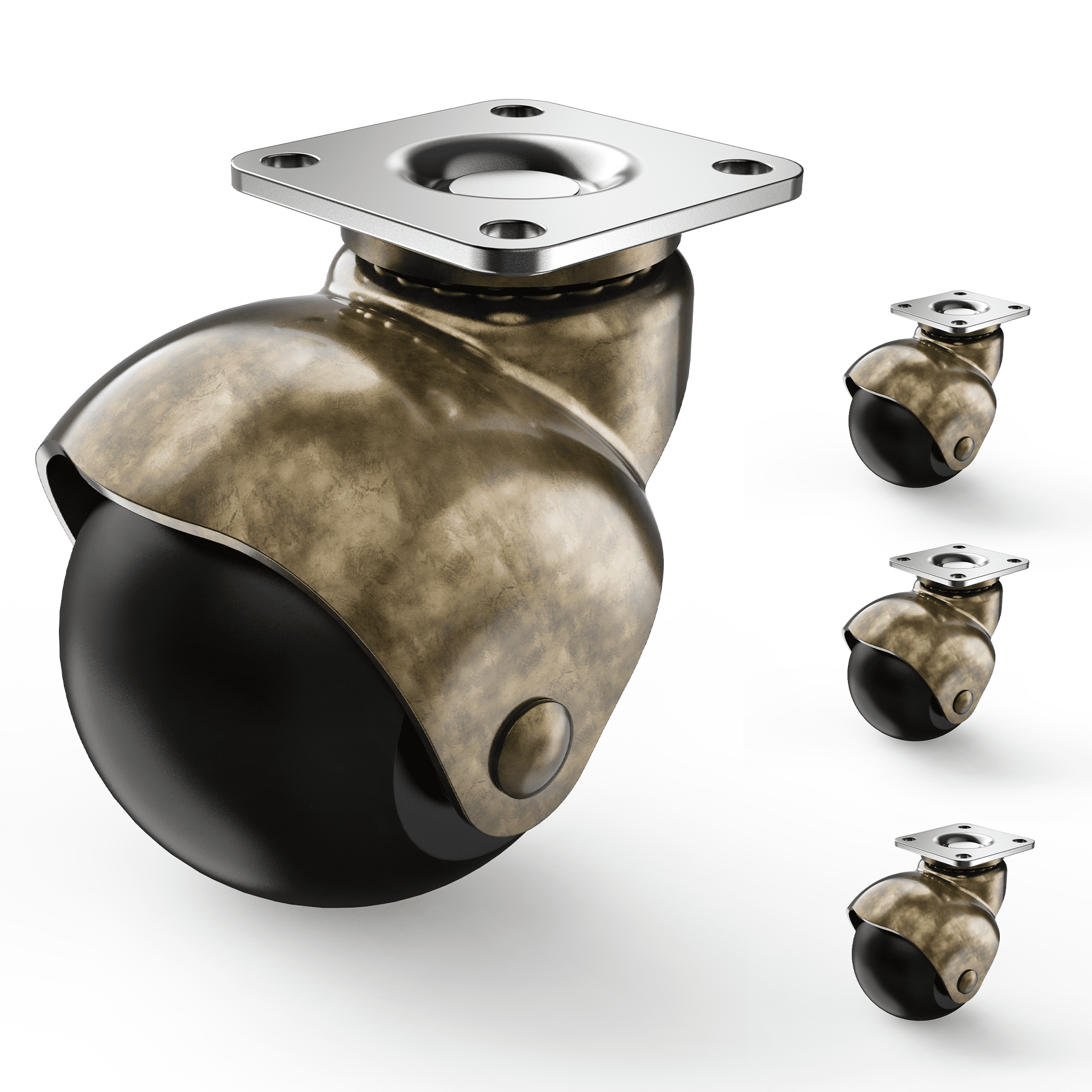 HOLKIE Heavy-Duty 2-inch Antique Brass Ball Casters, 4 Pack Vintage ...