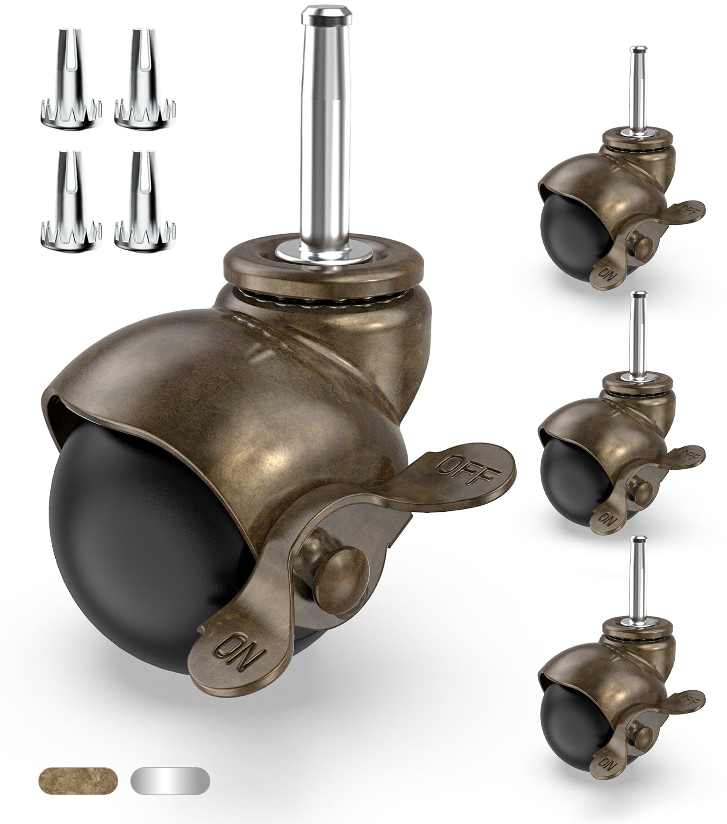 HOLKIE Ball Caster Wheels Set of 4, 2 inch Vintage Brass Swivel Casters ...