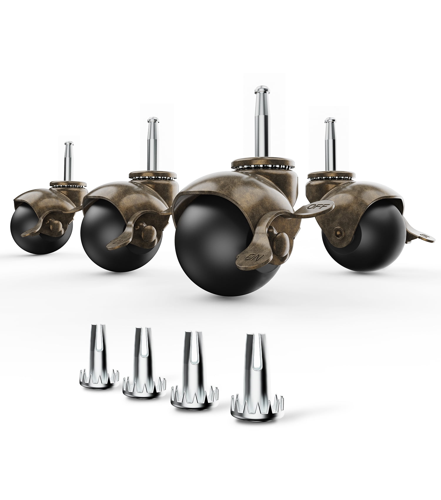 HOLKIE 2 inch Ball Caster Wheels Locking Stem Casters,Brass Vintage ...