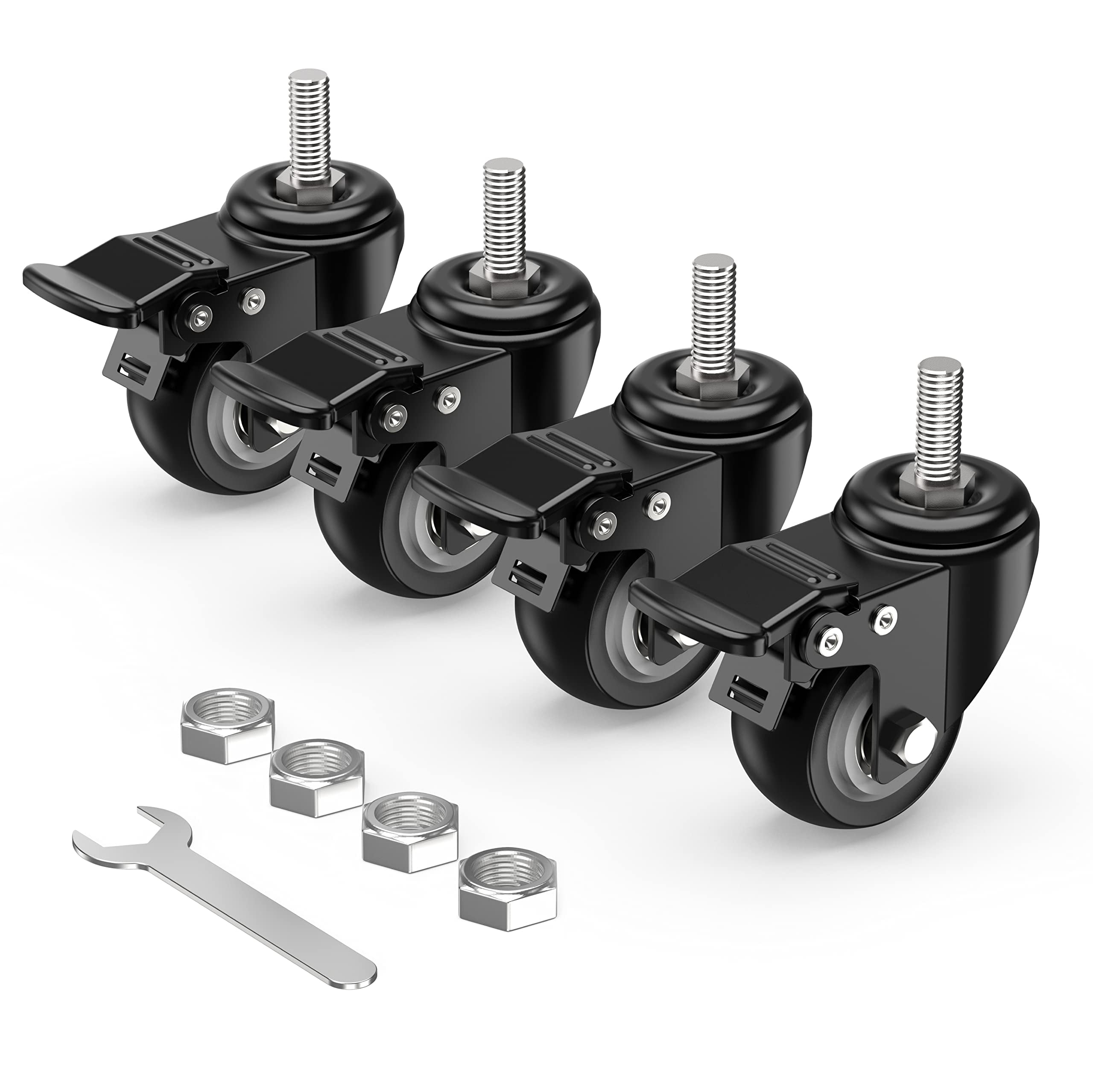 HOLKIE 2 inch Total Locking Stem Caster Wheels, 3/8" -16 x 1" Threaded ...