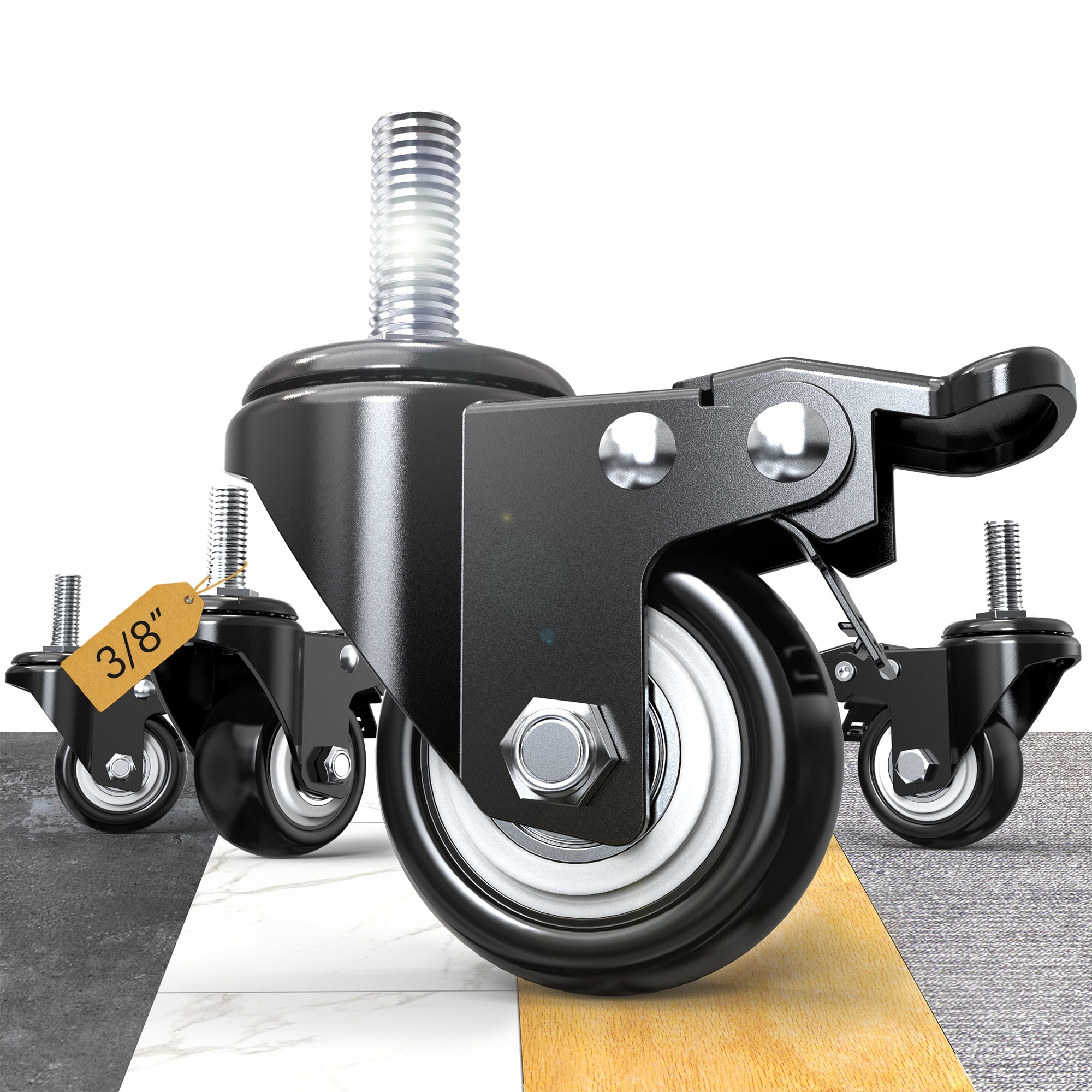 HOLKIE 2 inch Total Locking Stem Caster Wheels, 3/8" -16 x 1" Threaded ...