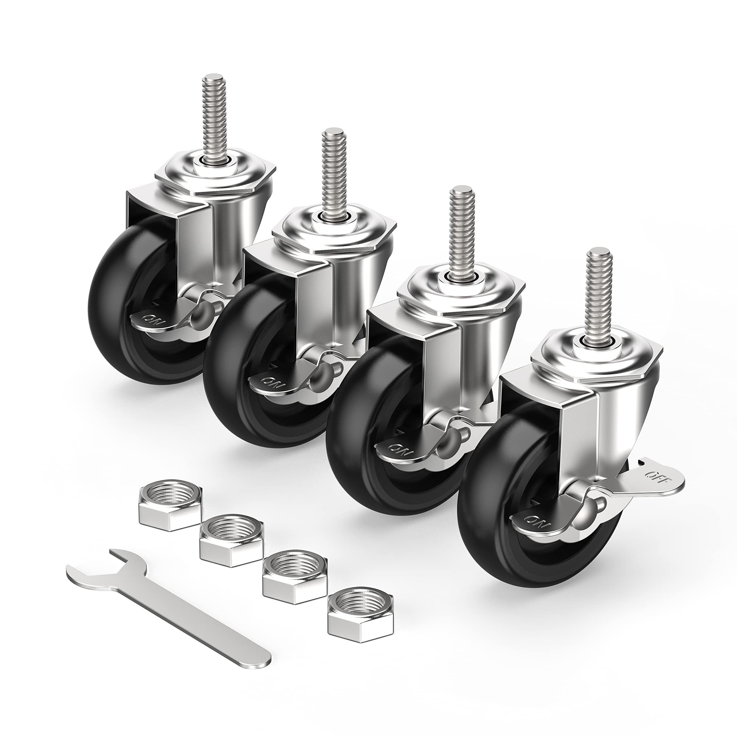 HOLKIE Heavy Duty 3 inch Locking Stem Caster Wheels, Set of 4, Black ...