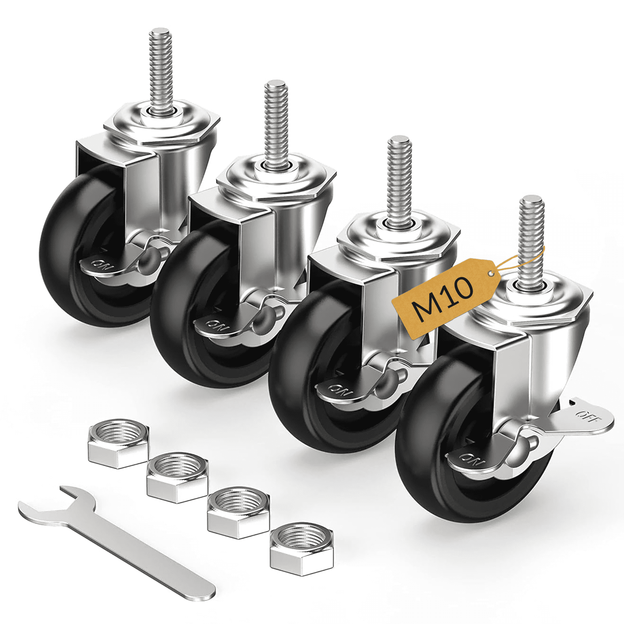 HOLKIE Heavy Duty 3 inch Locking Stem Caster Wheels, Set of 4, Black ...