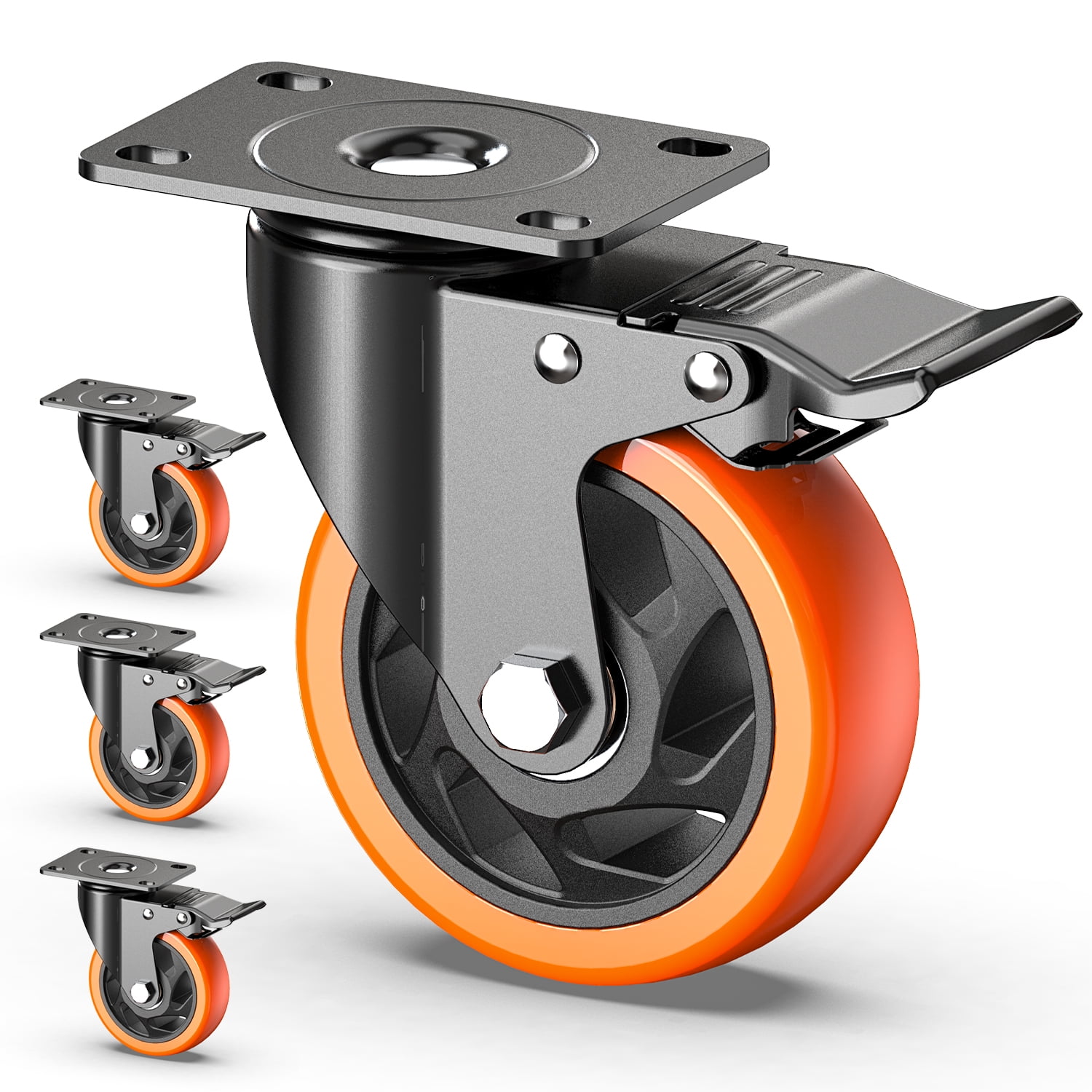 HOLKIE Heavy Duty Swivel Caster Wheels with Safety Total Lock Brakes, 4 ...