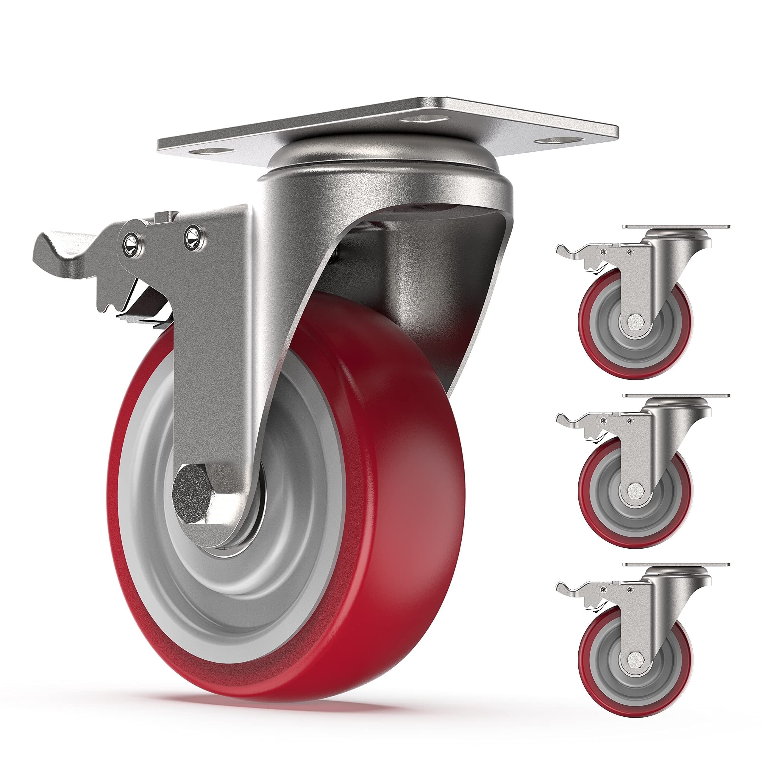 HOLKIE 4 inch Swivel Caster Wheels with Brakes, Heavy Duty Rolling ...