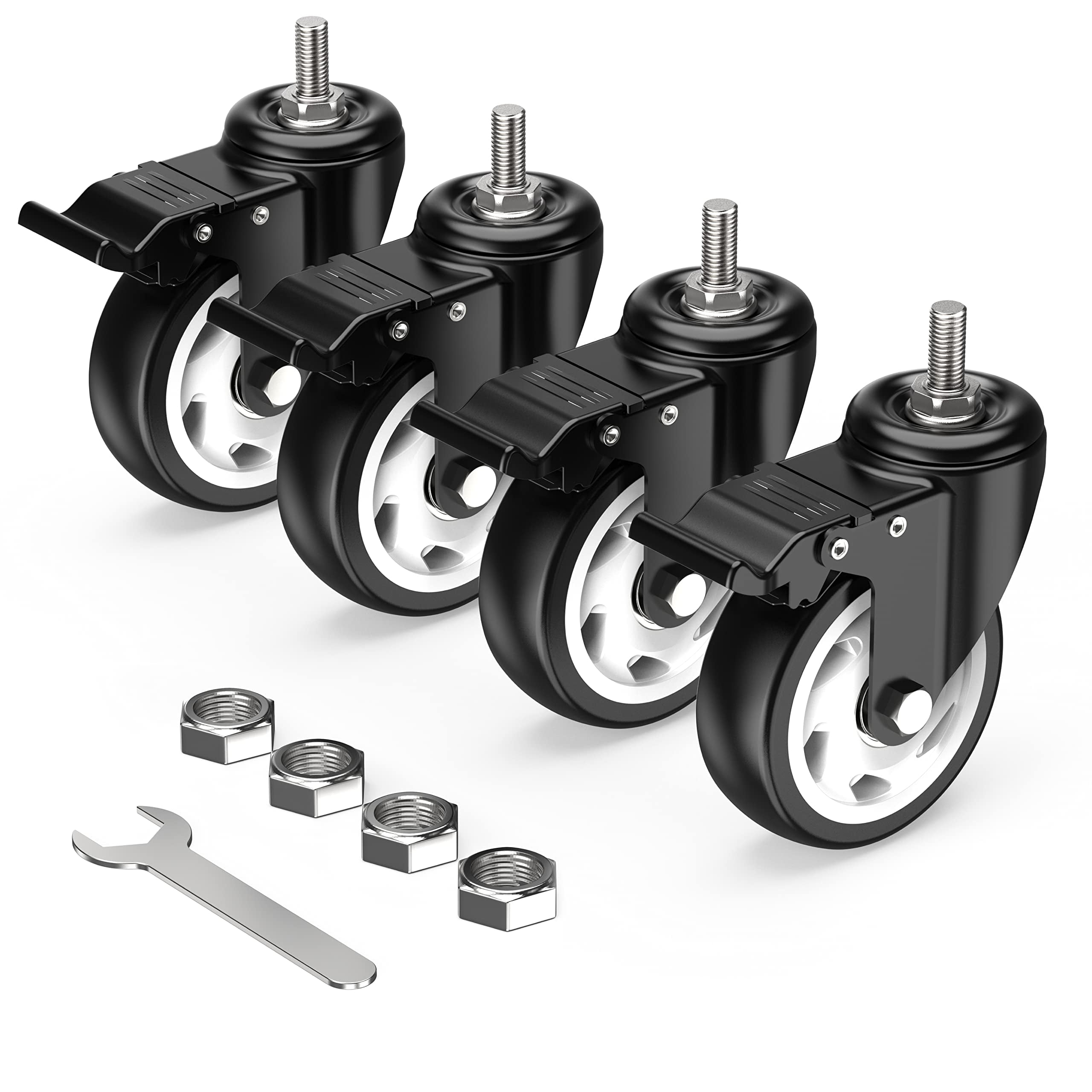 HOLKIE 4 inch Total Locking Stem Caster Wheels, 3/8" -16 x 1" Threaded ...
