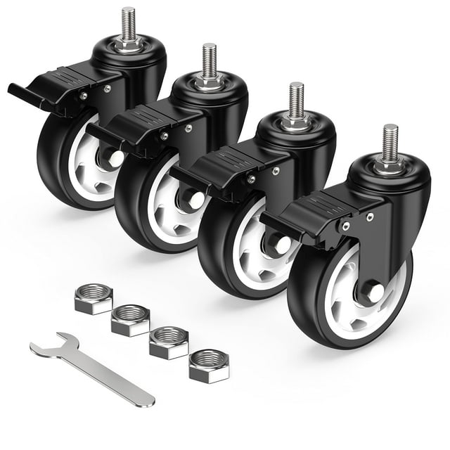 HOLKIE 4 inch Total Locking Stem Caster Wheels, 3/8" -16 x 1" Threaded ...
