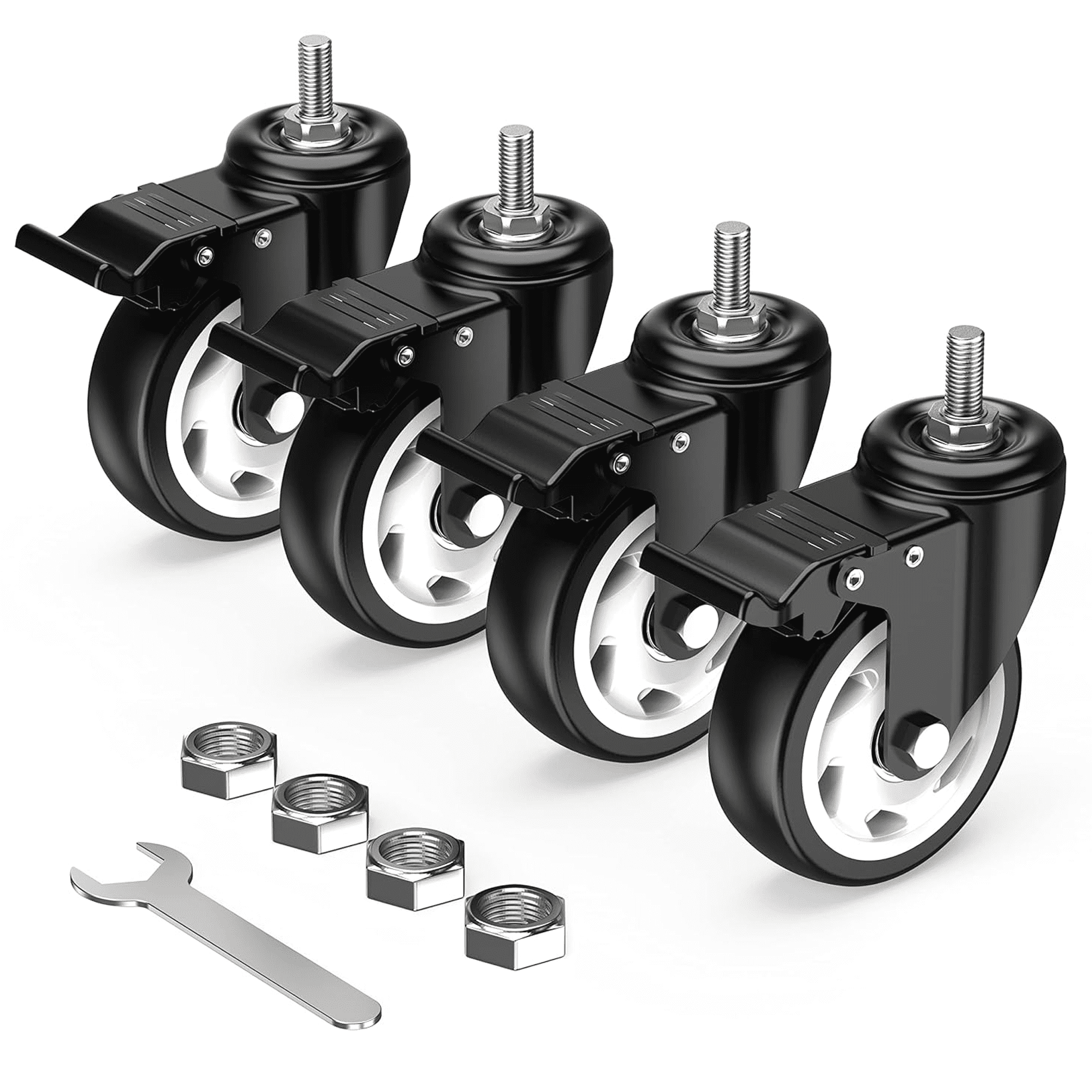 HOLKIE 4 inch Total Locking Stem Caster Wheels, 3/8" -16 x 1" Threaded ...
