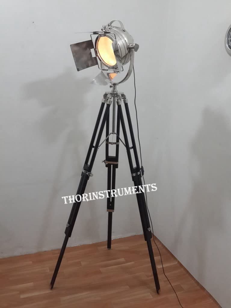 HOLLYWOOD FLOOR SEARCHLIGHT SPOTLIGHT WITH BLACK WOOD TRIPOD STAND LAMP ...