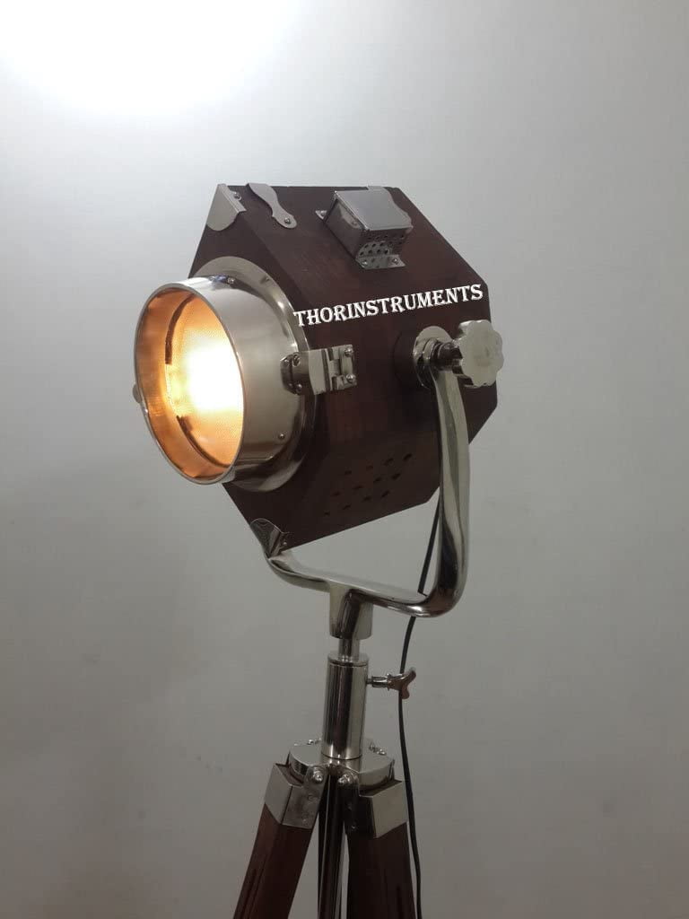 HOLLYWOOD FLOOR SEARCHLIGHT SPOTLIGHT WITH HEAVY TRIPOD BROWN STAND ...