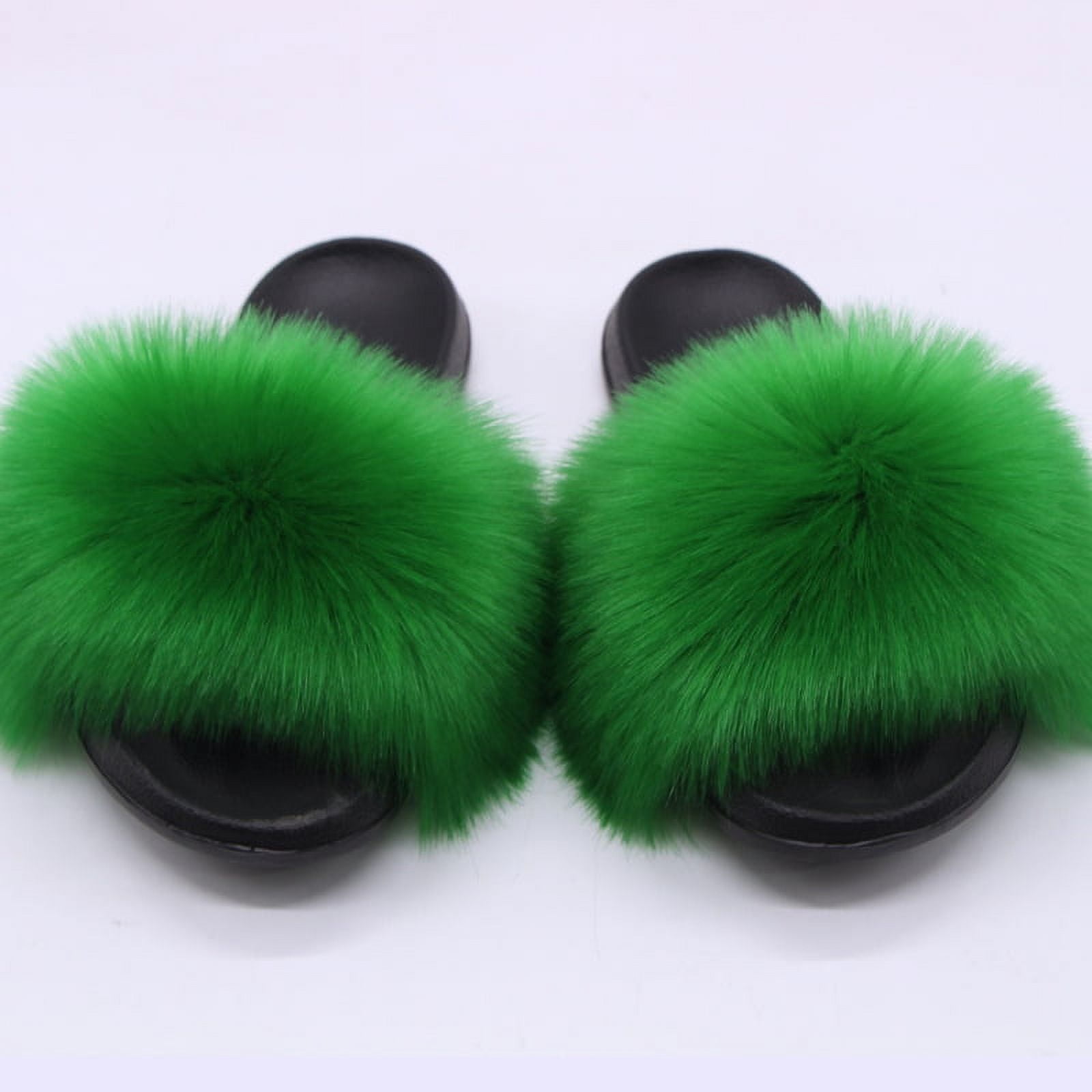HOLXE Women Fuzzy Slippers Color Block Fluffy Slides Furry Slipper Breathable Shoe Outdoor ...