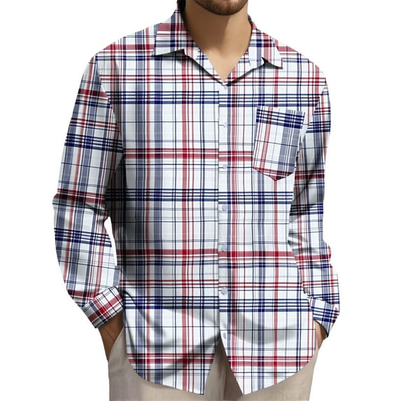 HOMADLES Button Down Shirt for Men Open Front Work Shirt Lapel Plaid ...