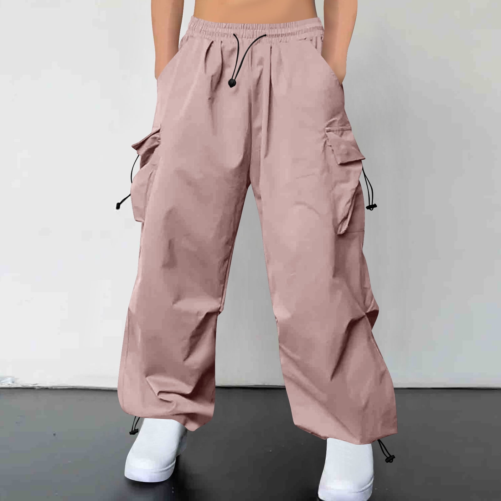 HOMADLES Cargo Pants for Men Multiple Pockets Elastic Waist Solid Drawstring Cargo Pants Pink XL ...