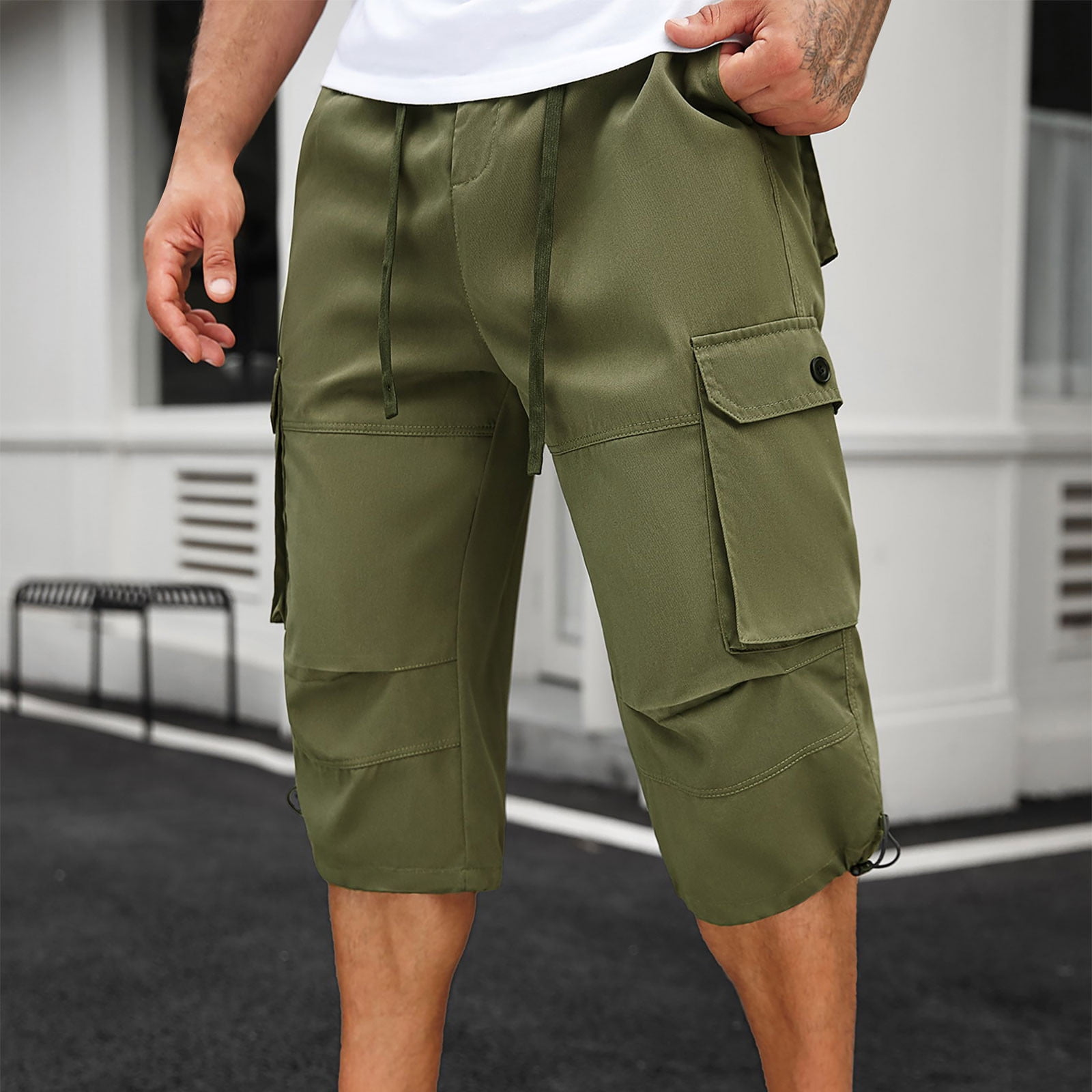 HOMADLES Cargo Pants for Men Straight Multiple Pockets Elastic Waist ...