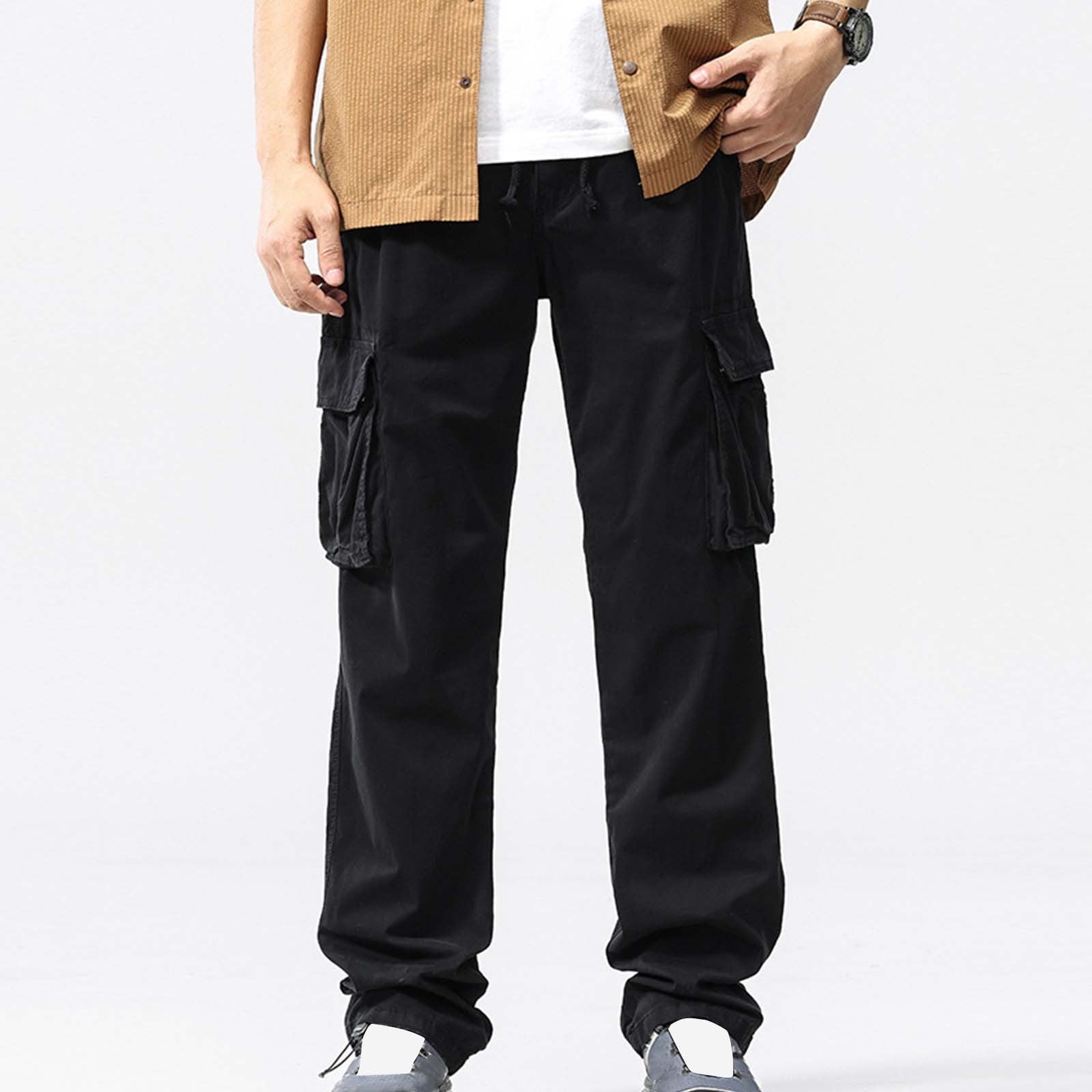 HOMADLES Men's and Big Men's Cargo Pants Linen Elastic Waist Straight ...