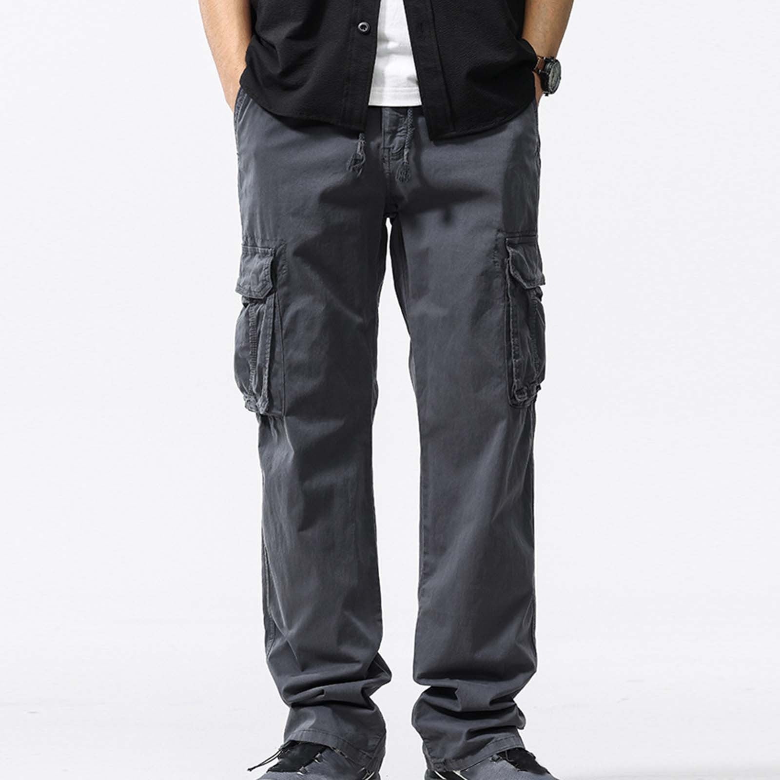 HOMADLES Men's and Big Men's Cargo Pants Linen Elastic Waist Straight ...