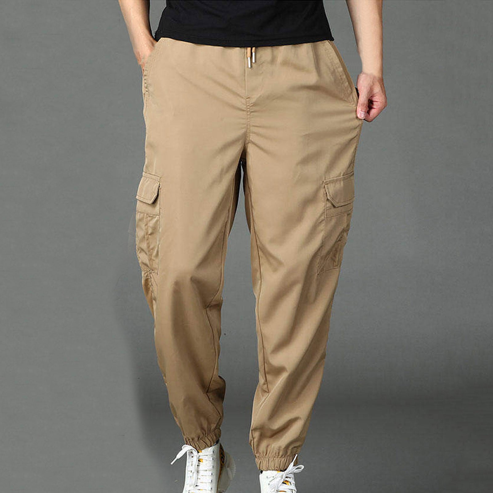 HOMADLES Mens Cargo Pants Straight Elastic Waist Breathable Soft Cargo ...