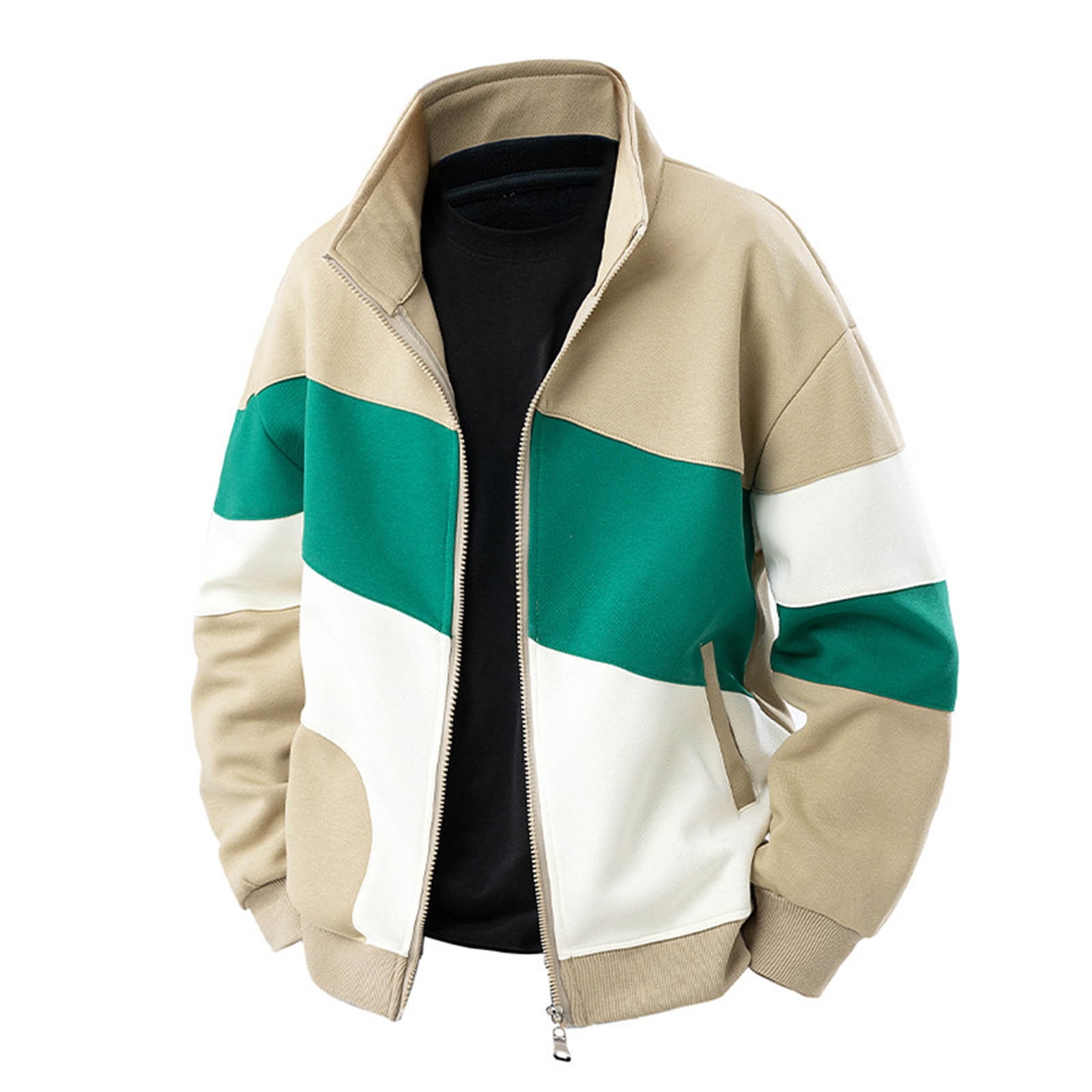 HOMADLES Flight Jackets for Men Color Block Full Zipper Outdoor ...