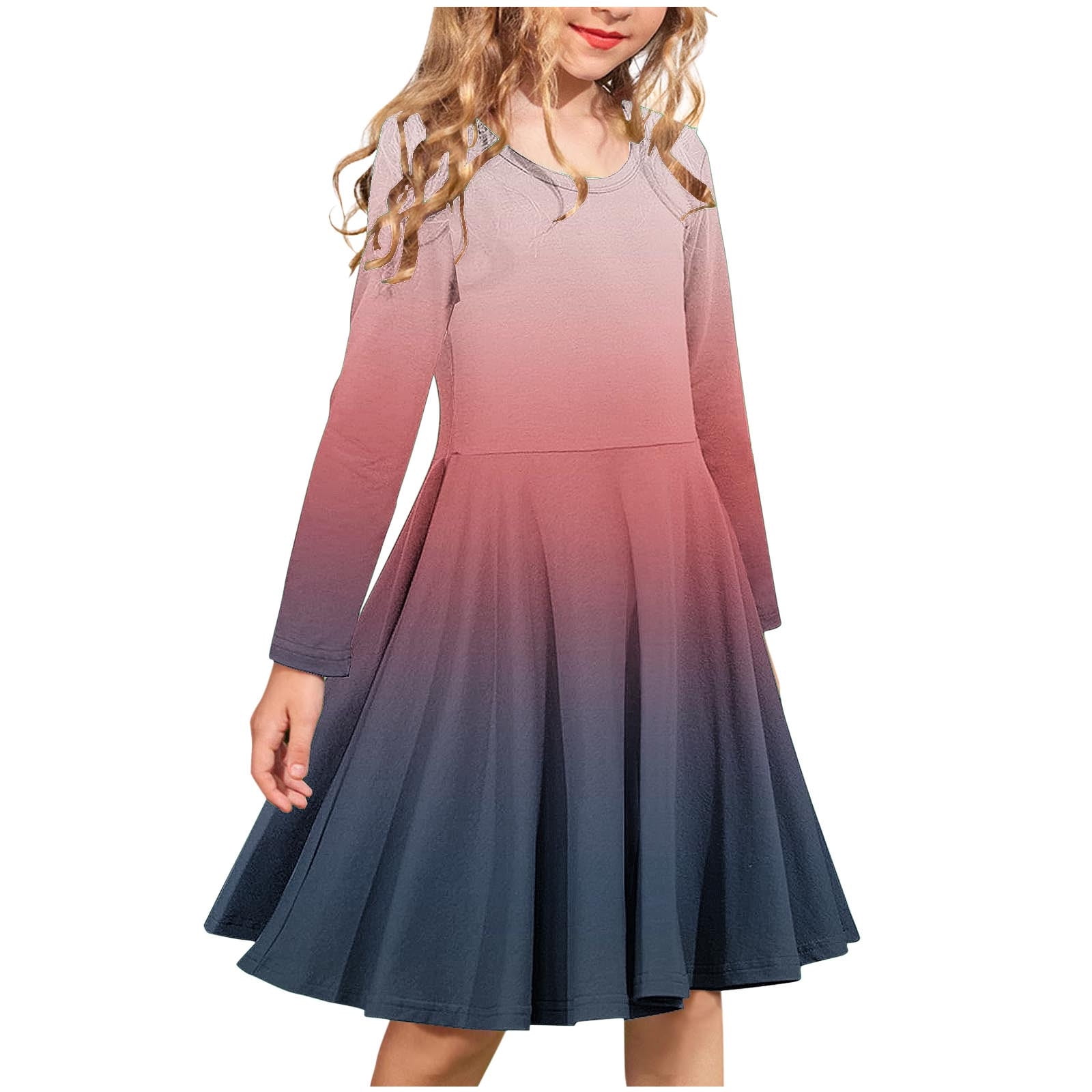 HOMADLES Girls Long Sleeve Fall Dresses Crewneck Soft Gradient Children ...