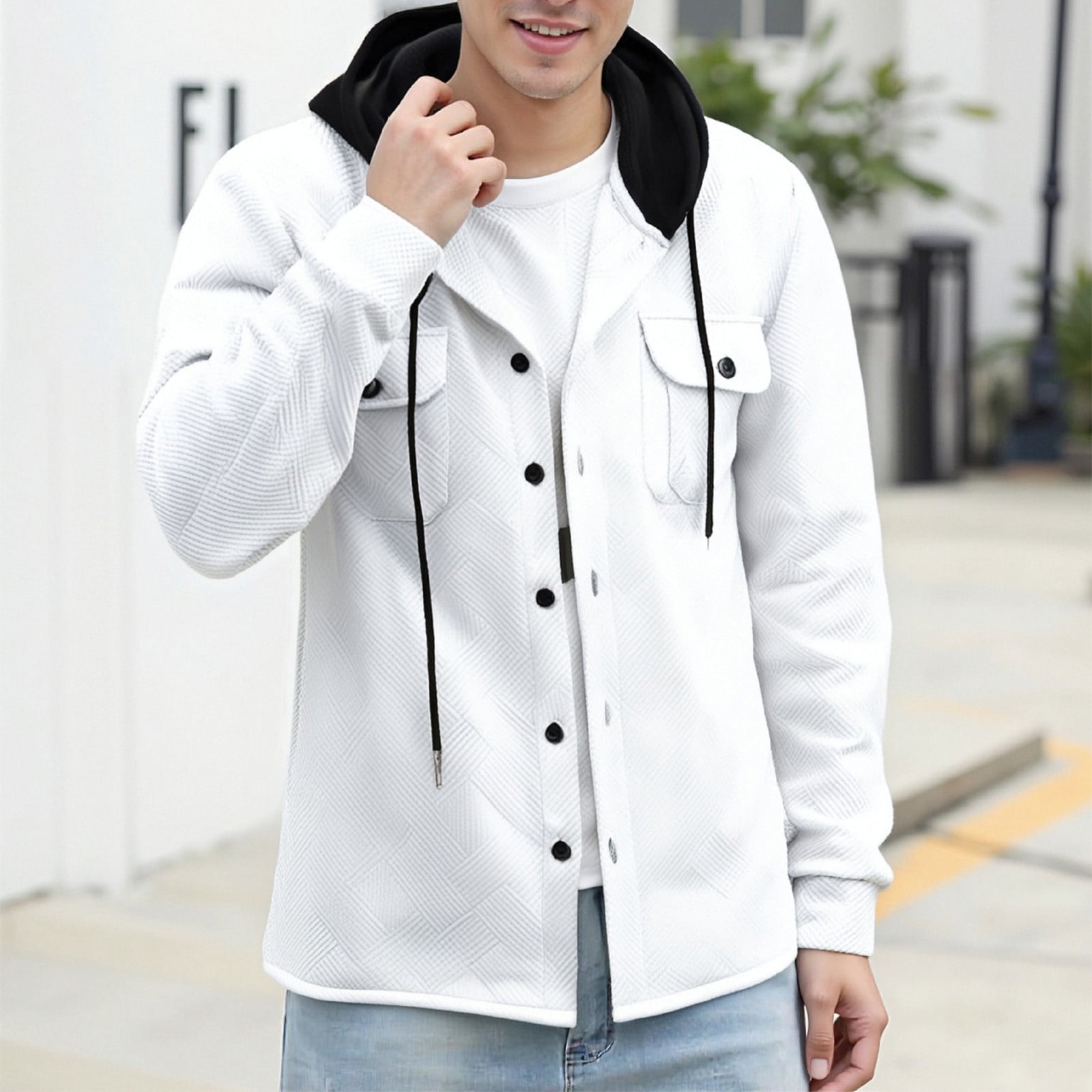 HOMADLES Hood Jackets for Men Stripe Print with Drawstring Button up ...