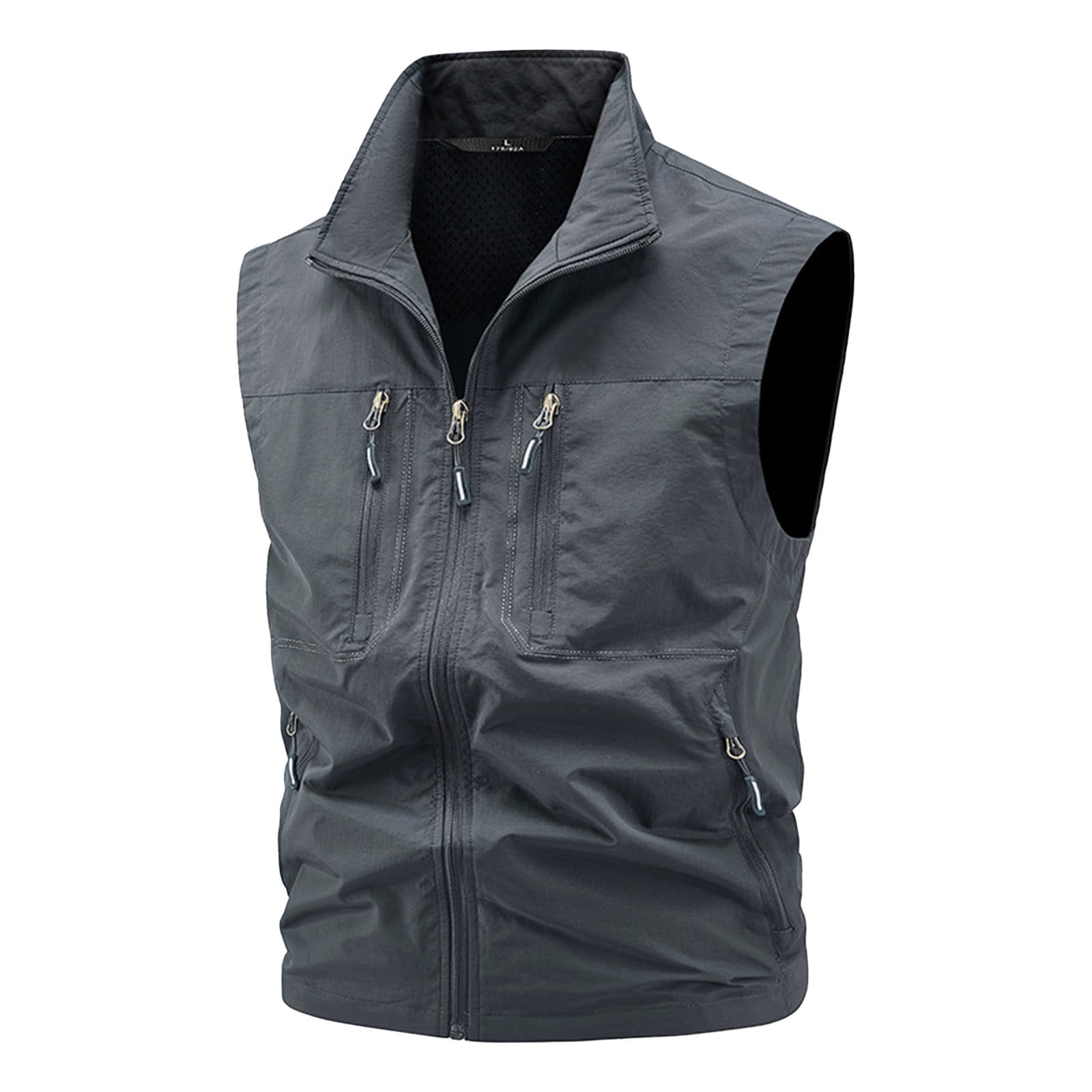 HOMADLES Men's and Big Men's Cargo Vest, Full Zipper Stand Collar ...
