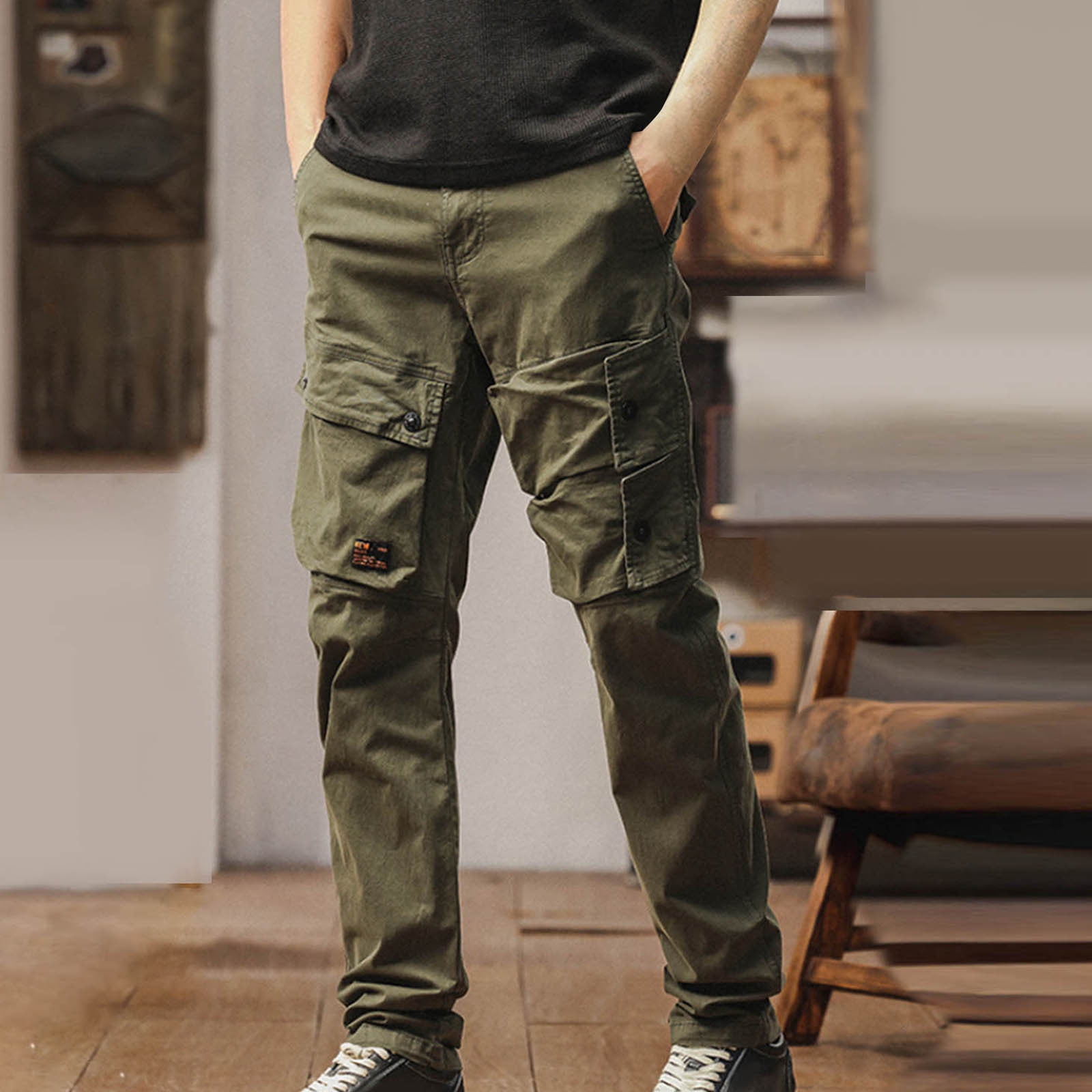 HOMADLES Men's and Big Men's Cargo Pants Slim Fit Stretch Solid Elastic Waist Multiple Pockets ...