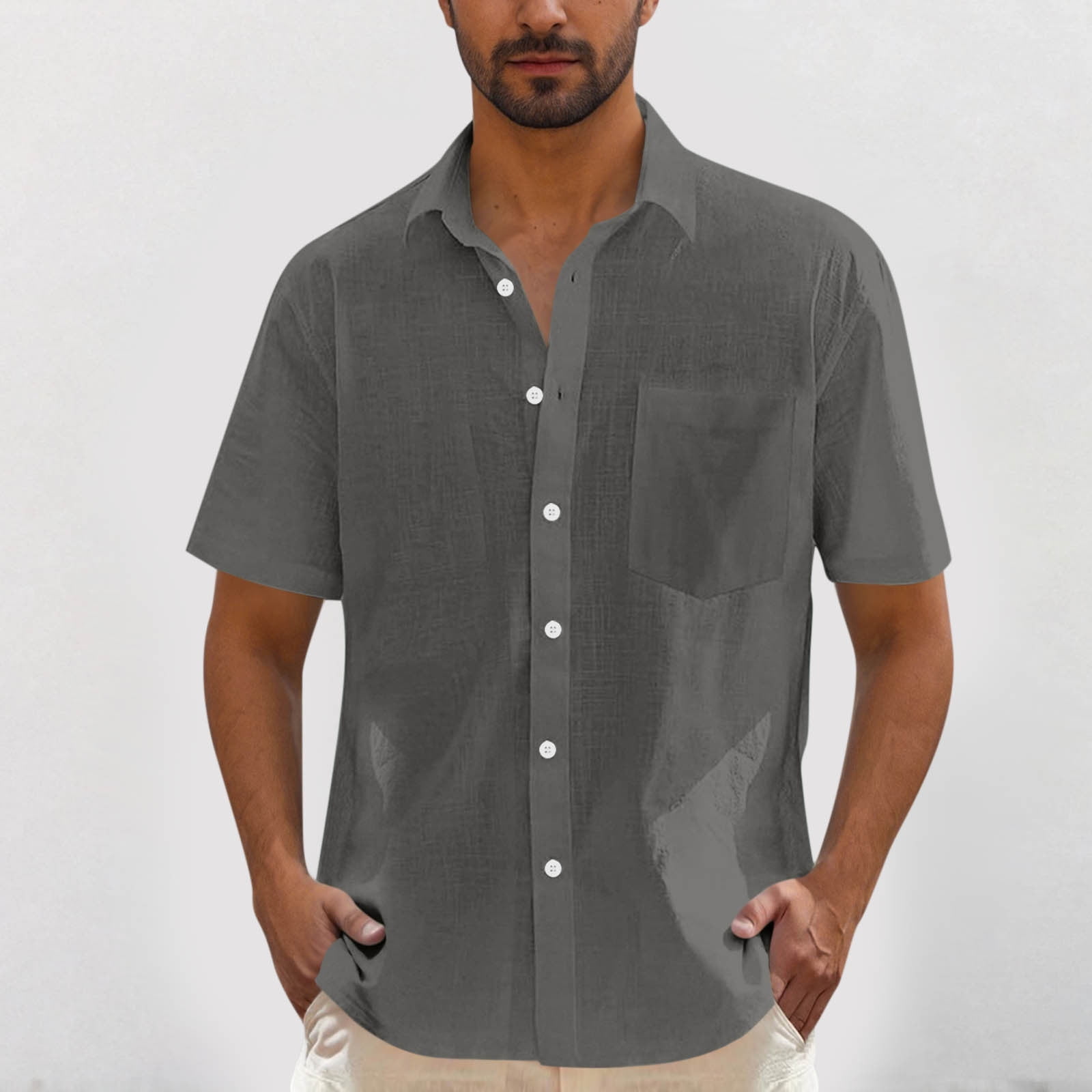 HOMADLES Men's and Big Men's Knit Shirt Linen Collared Soft Button ...