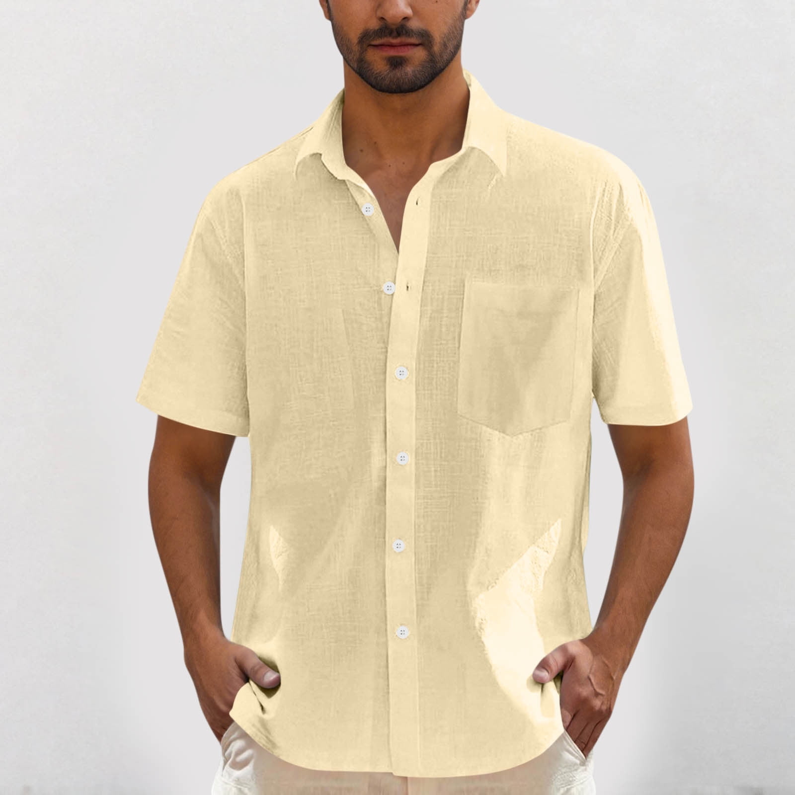 HOMADLES Men's and Big Men's Knit Shirt Linen Collared Soft Button ...