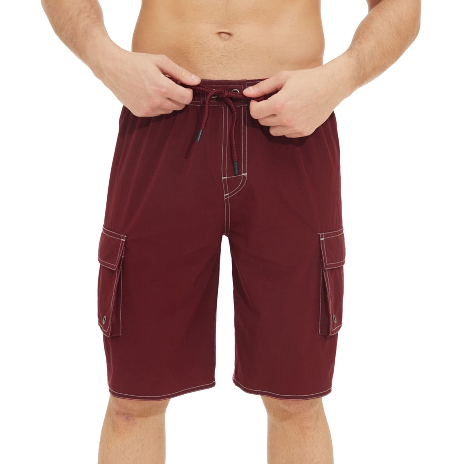 HOMADLES Mens Cargo Shorts Solid Drawstring Loose Summer Short Red 30 ...