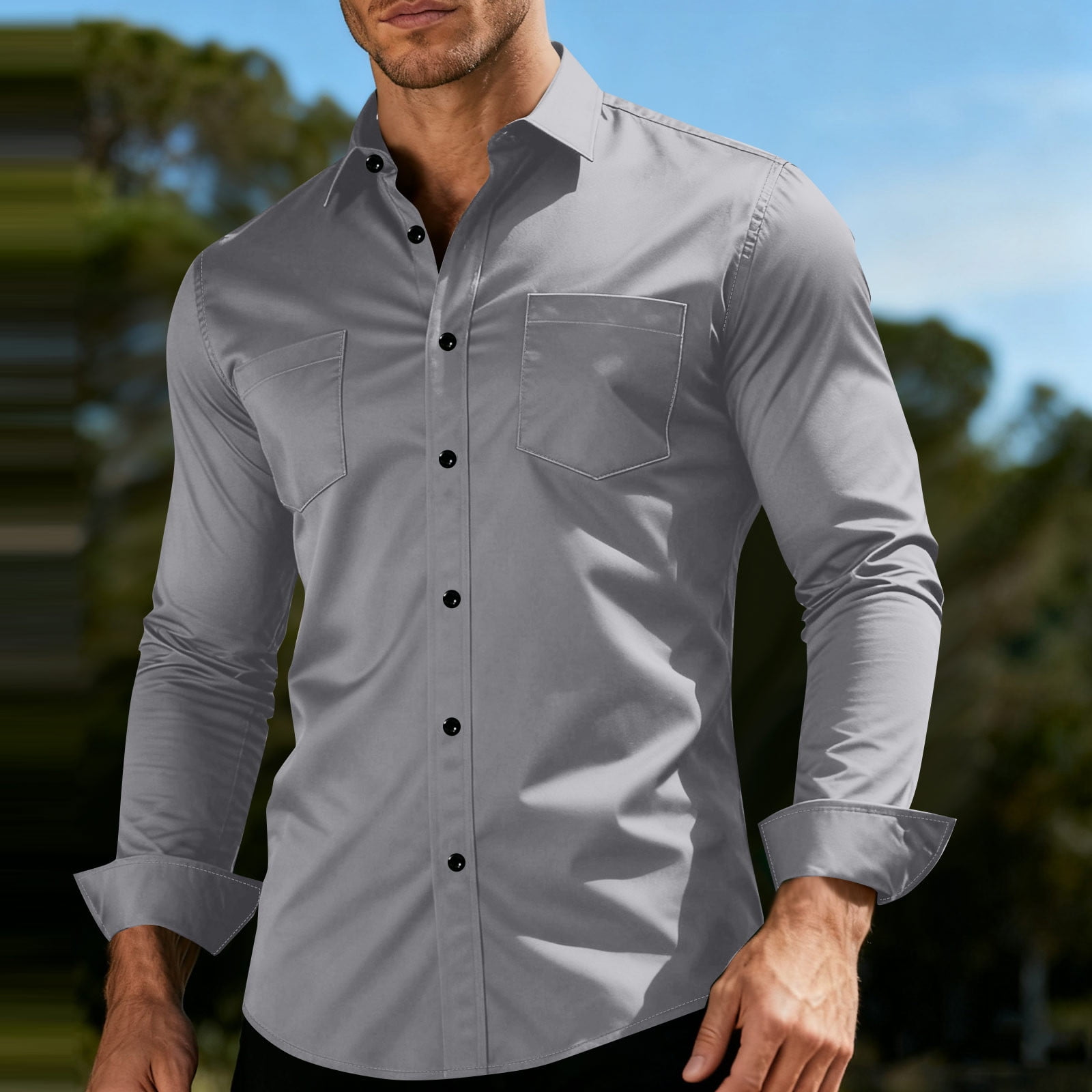HOMADLES Mens Casual Button Shirt Long Sleeve Dress Shirts Regular Fit ...