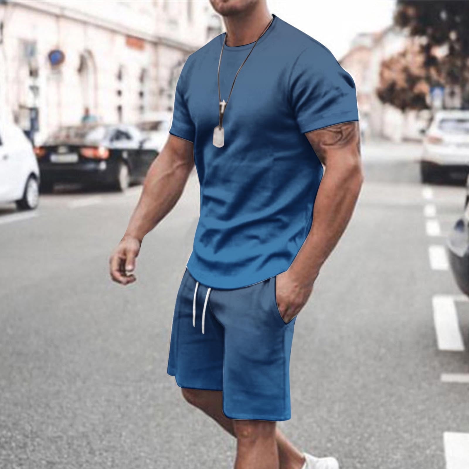 HOMADLES Mens Summer 2 Piece Outfits Short Sets Crewneck Shirt and ...