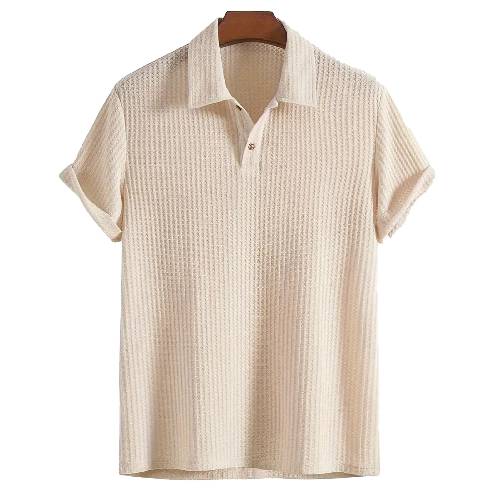HOMADLES Mens polo Shirts Print Lapel Athletic Stretch Shirt Beige M ...