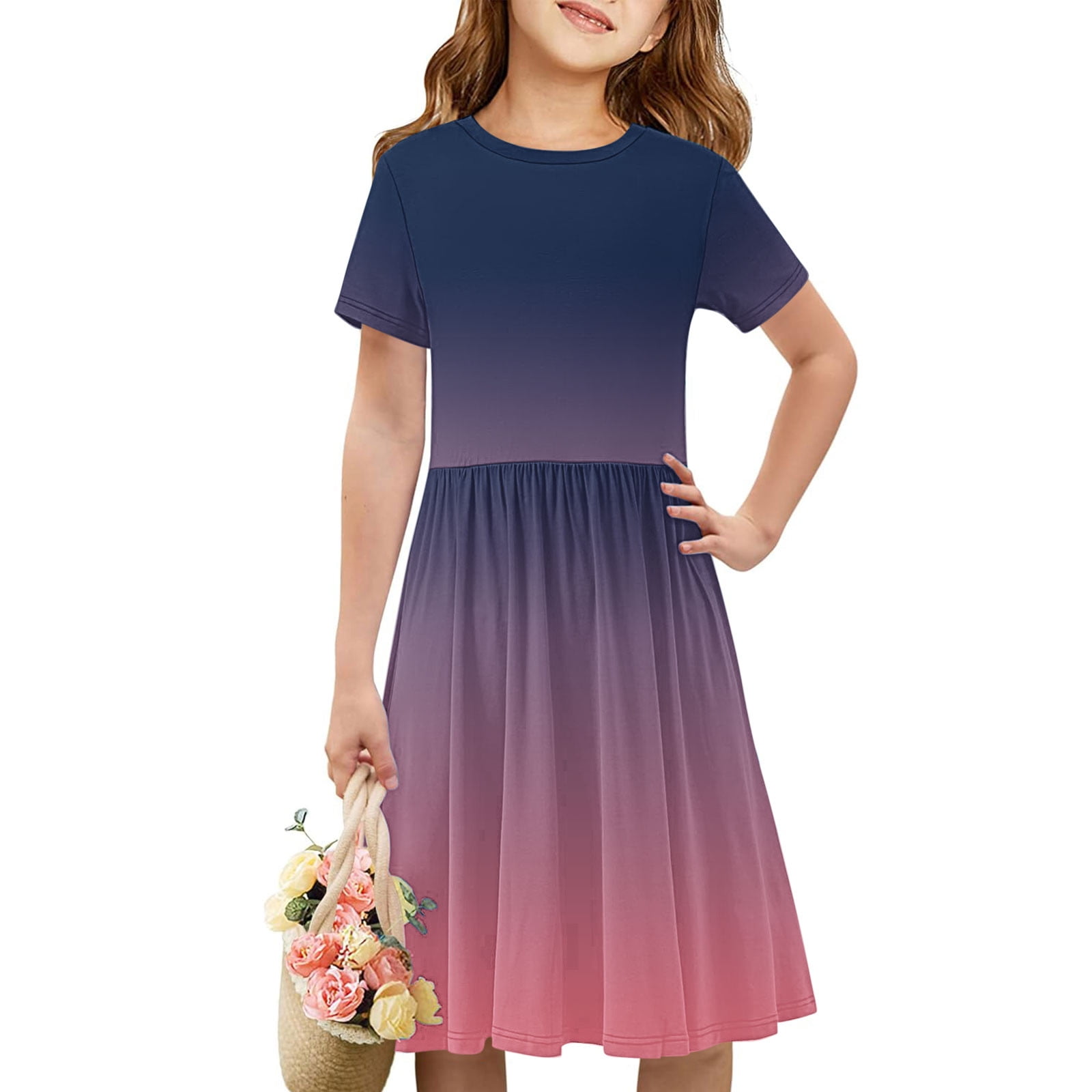 HOMADLES Summer Short Sleeve Dress for Girls Loose Crewneck, Soft ...