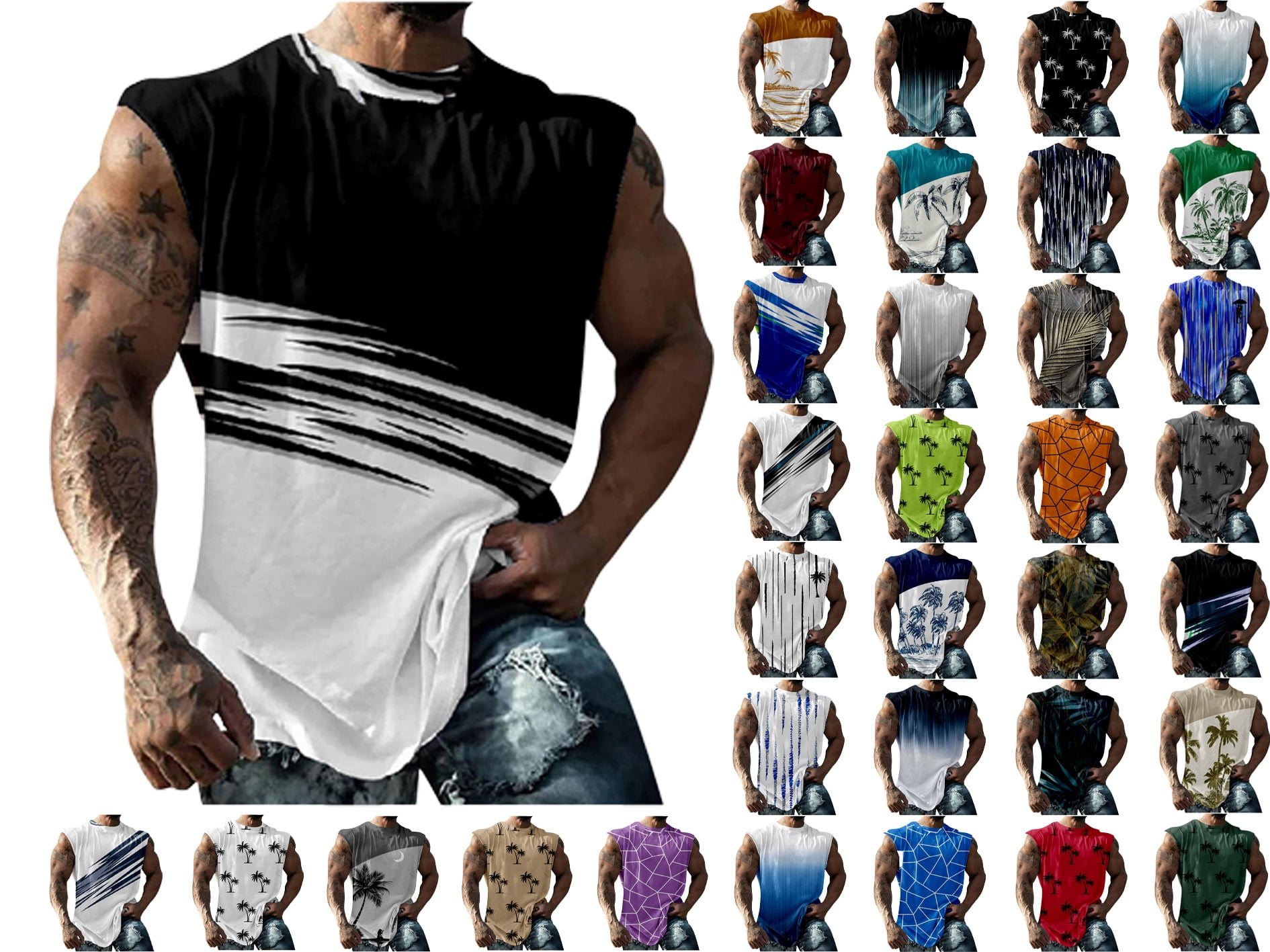 HOMADLES Tank Tops Men Graphic Print Crewneck Basice Muscle Tank for ...