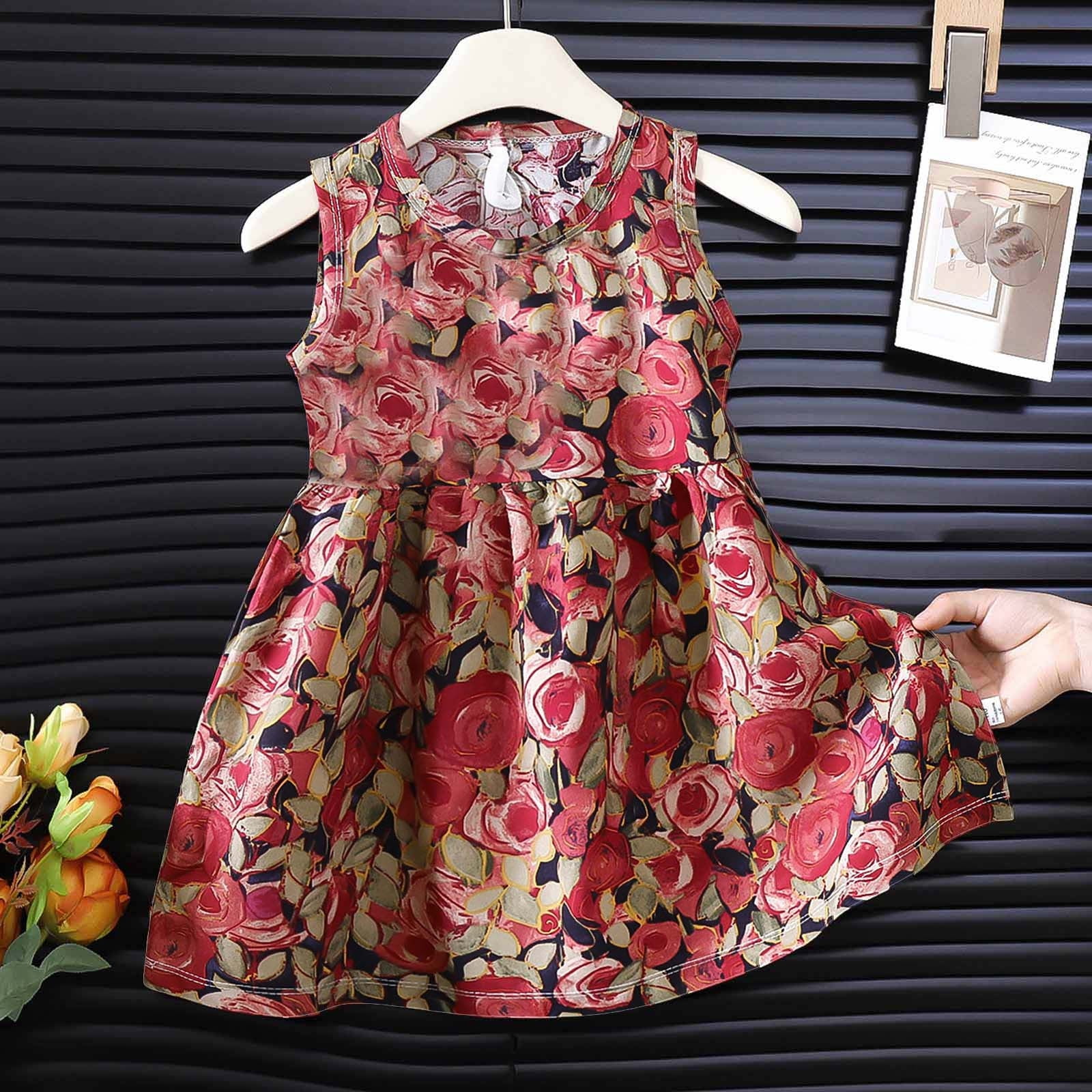 HOMADLES Teen Girls Dress Crewneck Sleeveless Ruffed Layered Stretch ...