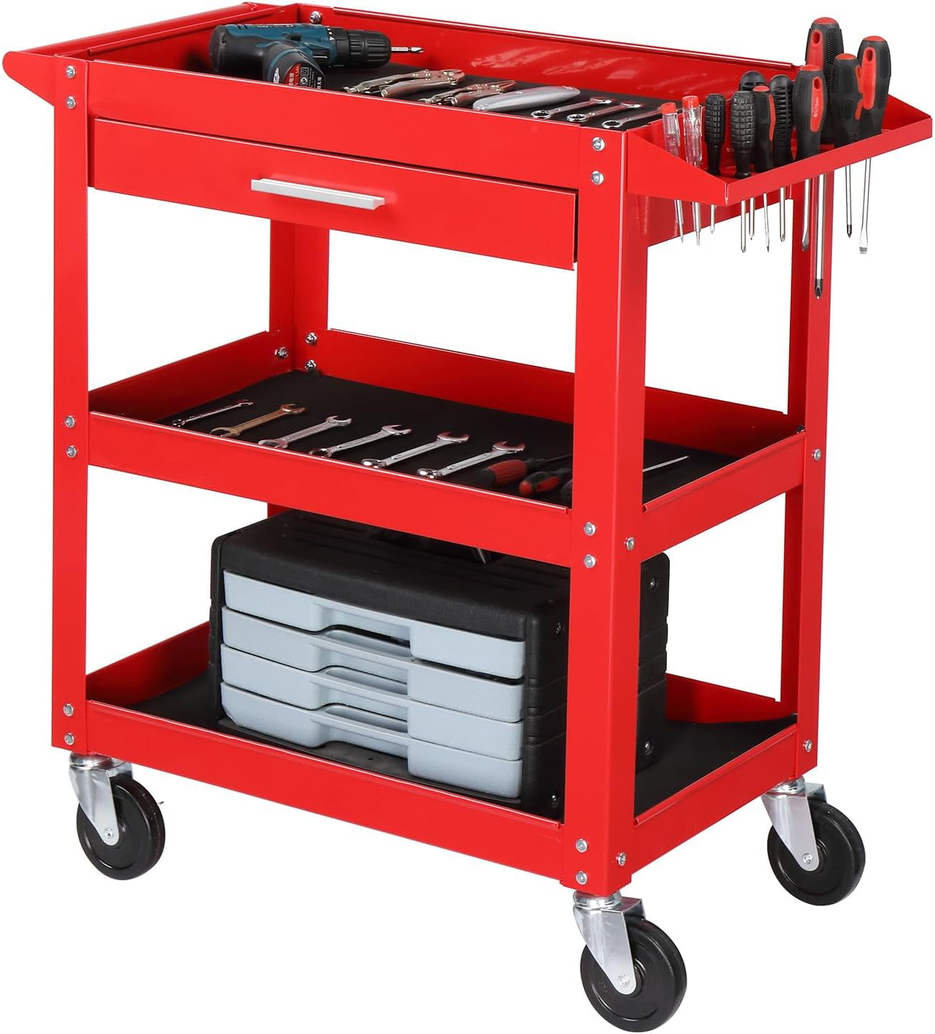 HOMAKE-PRO 3 Tier Rolling Tool Cart on Wheels with Drawer, 330 LBS Capacity, Heavy Duty ...