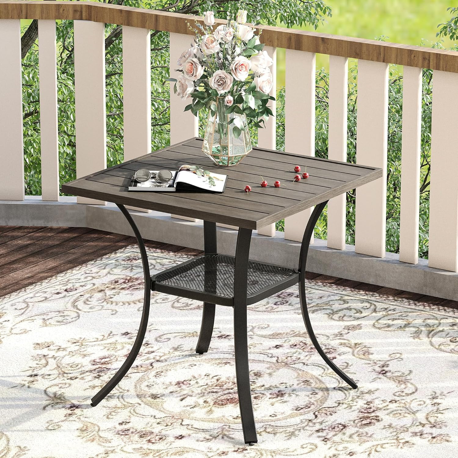 HOMAKE-PRO Small Square Outdoor Patio Table, All Weather Metal Outdoor ...