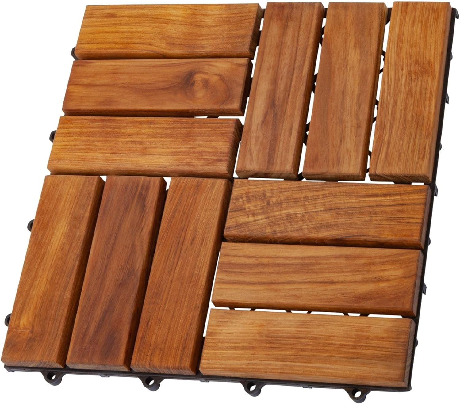 HOMAKE-PRO Wood Interlocking Tiles - Wooden Tile Floor Set for Indoor ...