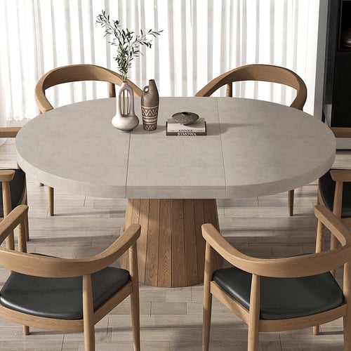 Round Extendable Dining Table, Wood Farmhouse Round Dining Table for 6 ...