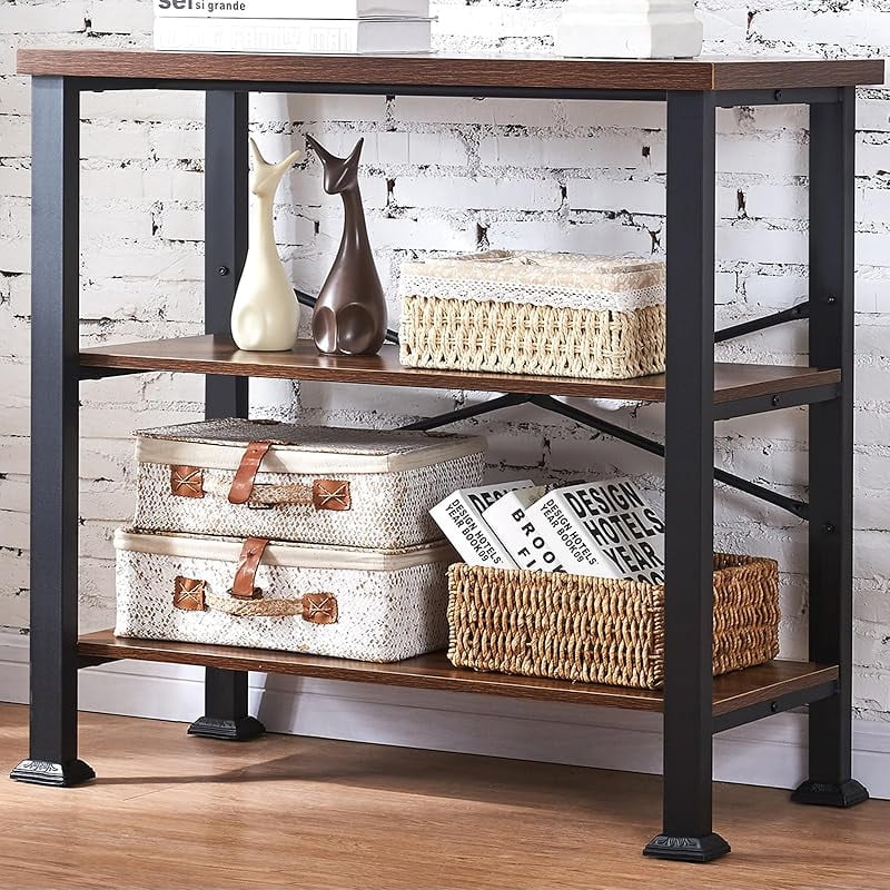 HOMBAZAAR 3 Tier Bookshelf,Rustic Brown Industrial Book Shelf,Engineered Wood and Metal Deep ...